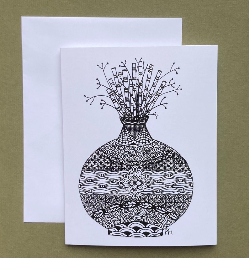 Zentangle, Vase, Pot, Ginger Jar, Greeting Card, Note Card, Thank You ...