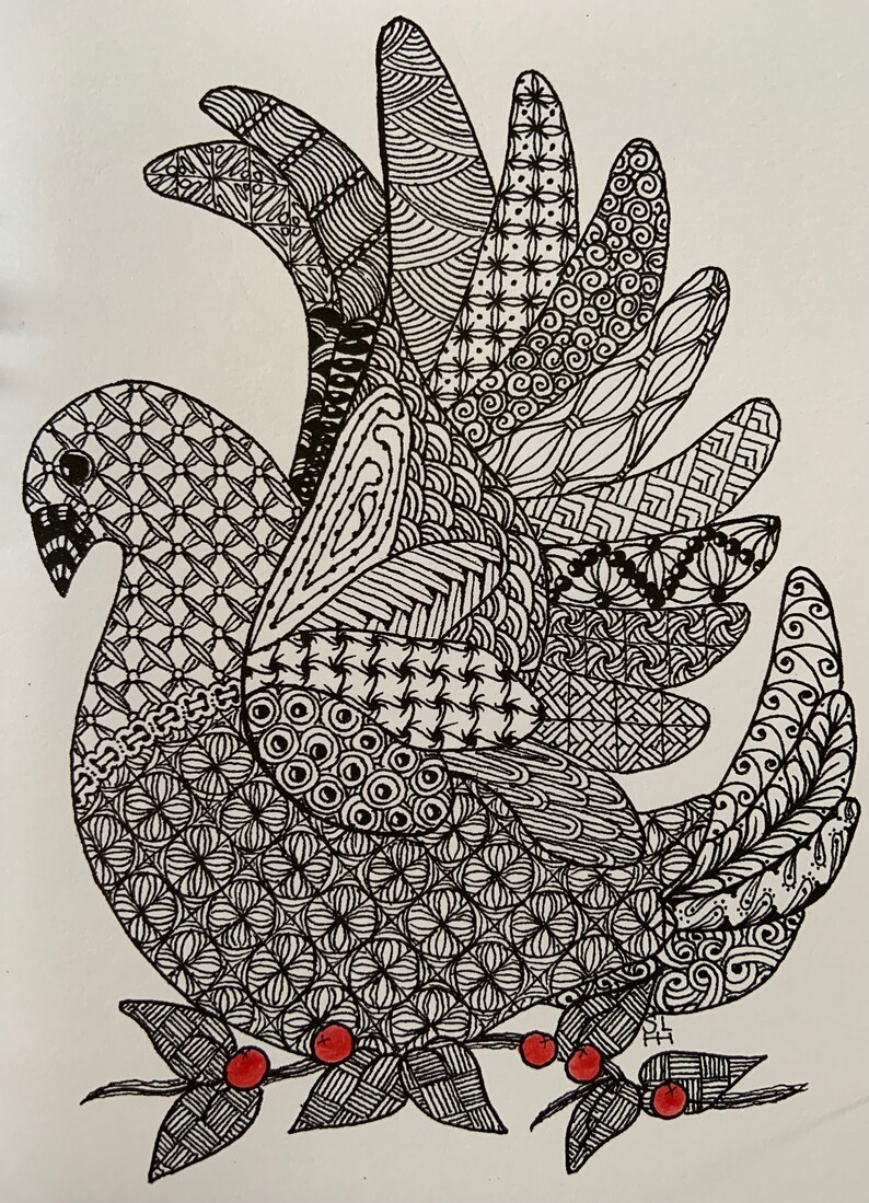 Zentangle, Christmas Card, Holiday Greeting Card, Black & White, 5x7 ...