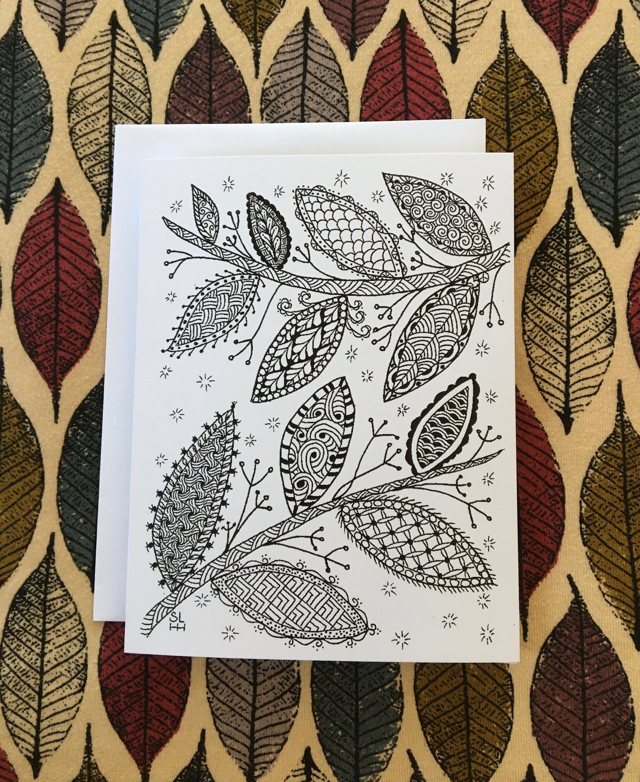 Zentangle, Leaves, Greeting Card, Black & White, 4.25 X 5.5, Note Card ...