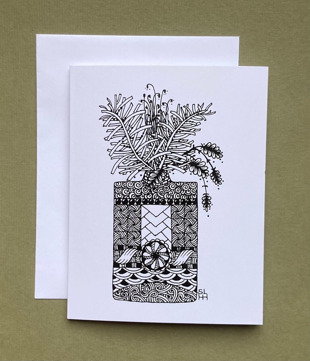 Zentangle, Vase, Pot, Ginger Jar, Greeting Card, Note Card, Thank You ...