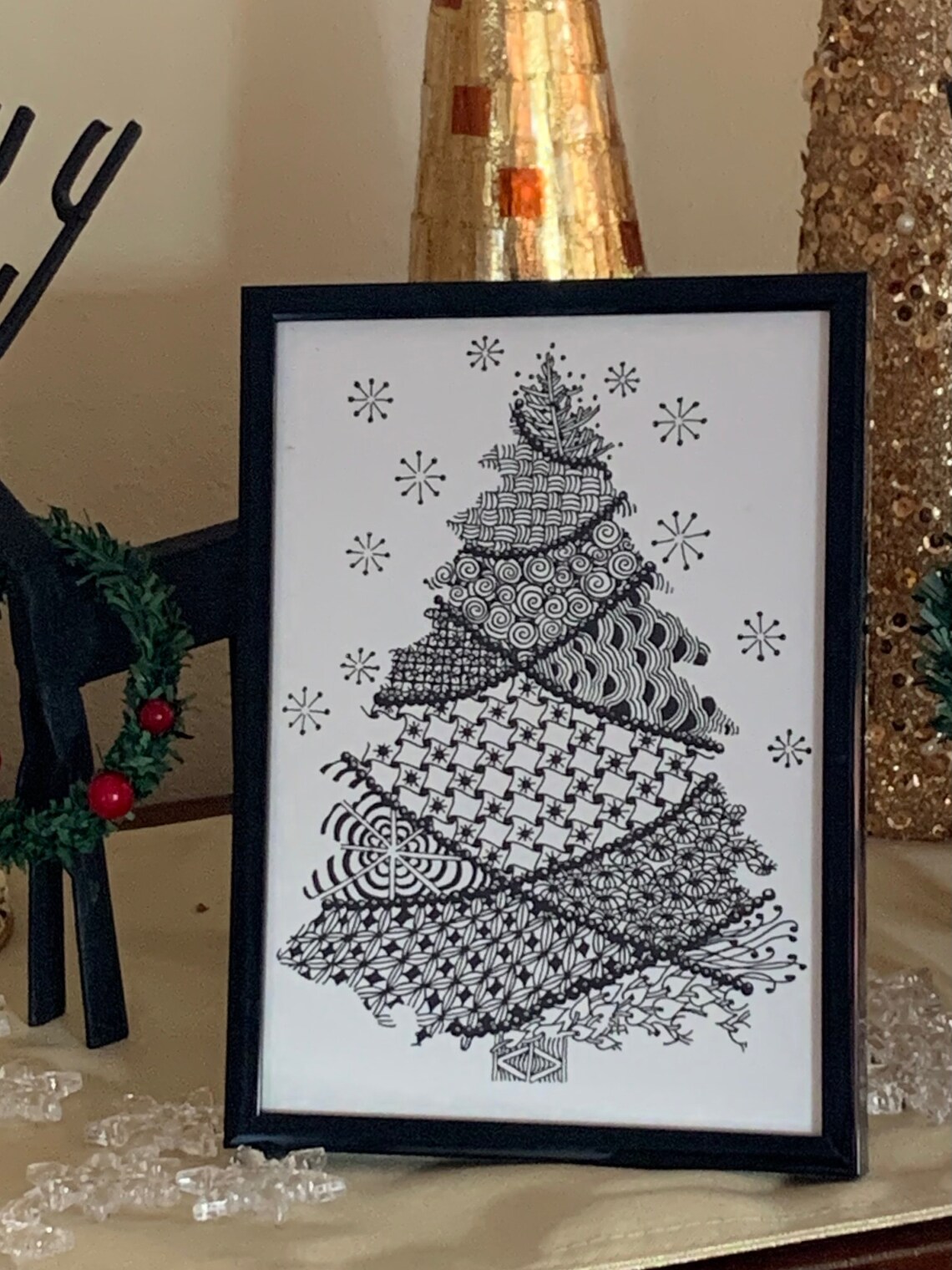 Zentangle, Greeting Card 5x7, Hand Drawn, Christmas Tree, Christmas ...