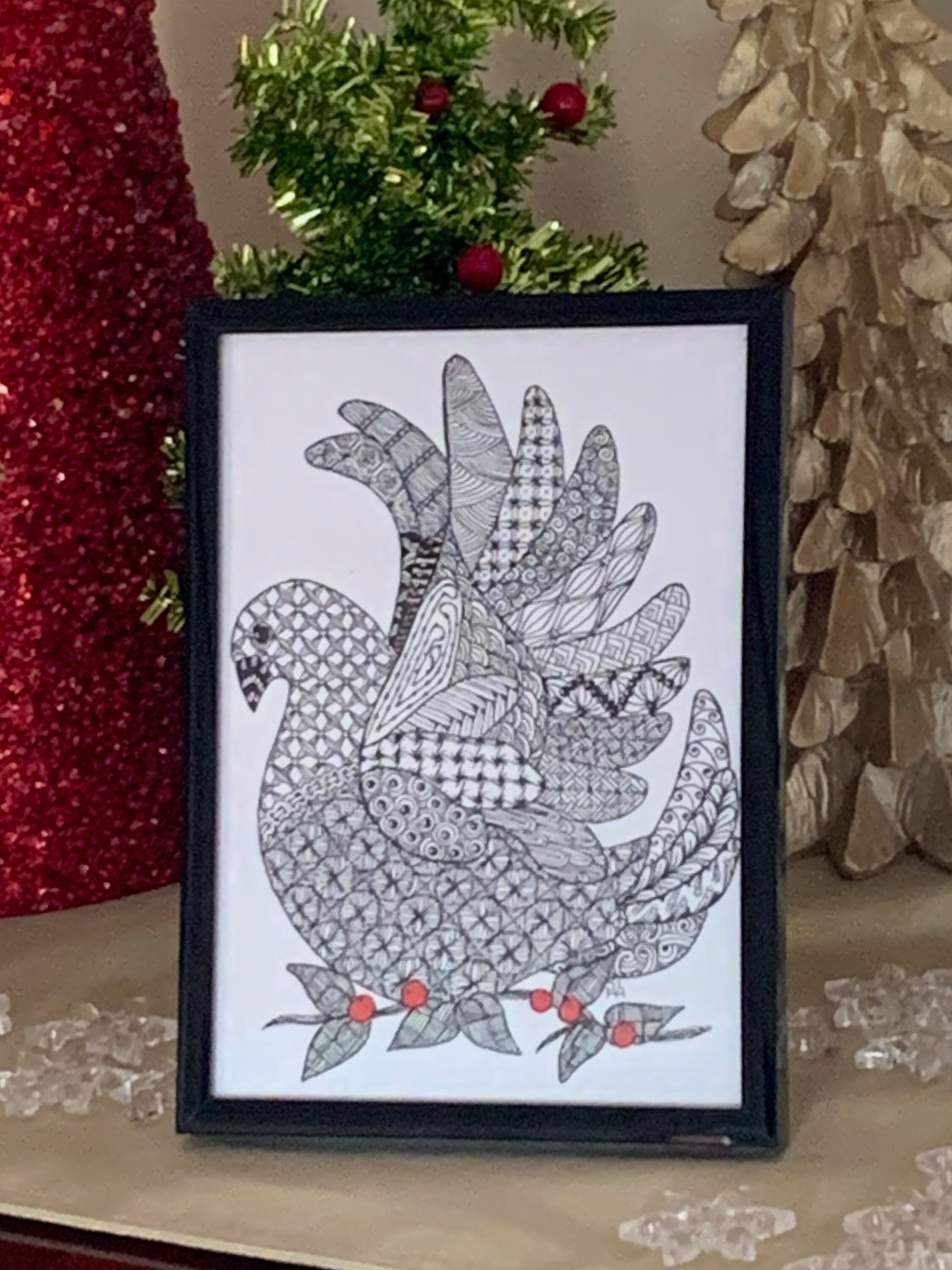 Zentangle, Christmas Card, Holiday Greeting Card, Black & White, 5x7 ...
