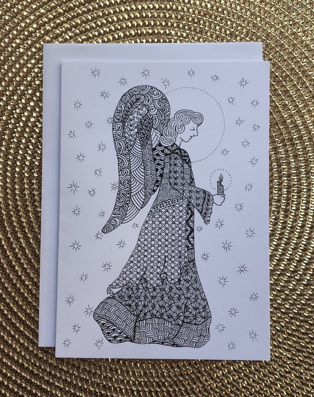 Zentangle, Angel, Christmas Card, Greeting Card, Black & White, 5x7 - Etsy