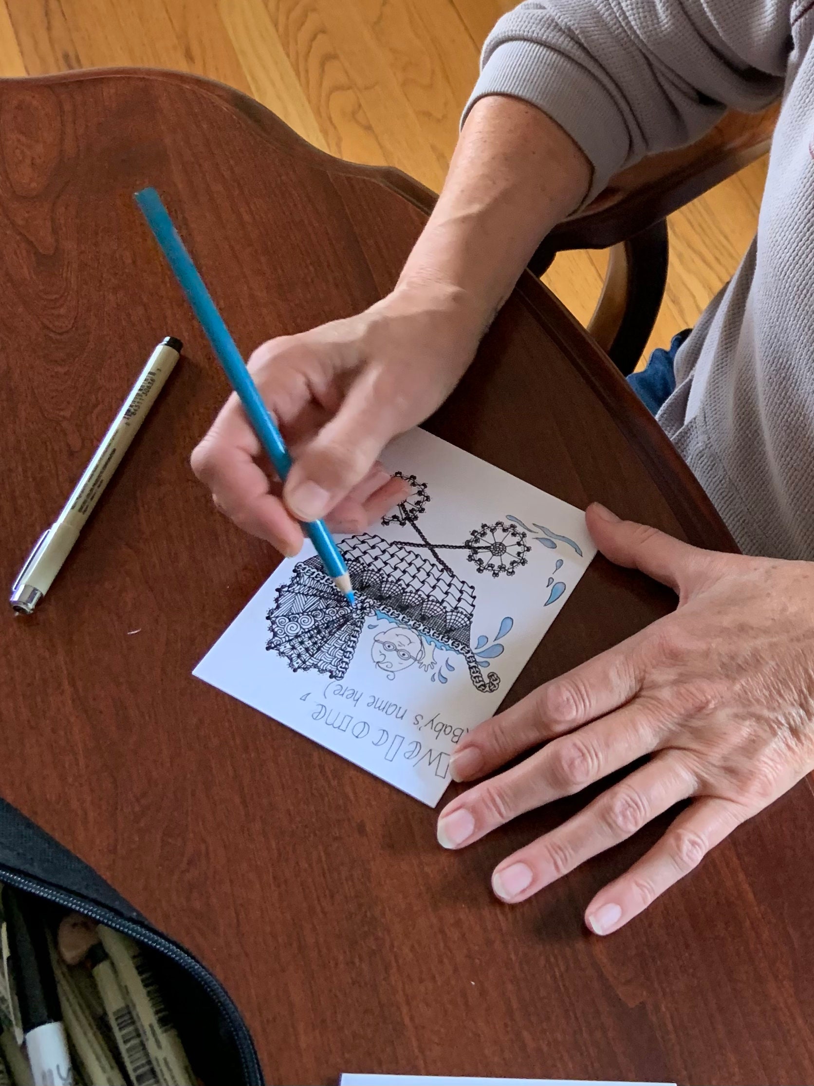 Baby Card, Zentangle, Hand Drawn, 4.25"x5.5", Baby Buggy, Pram, Birth ...