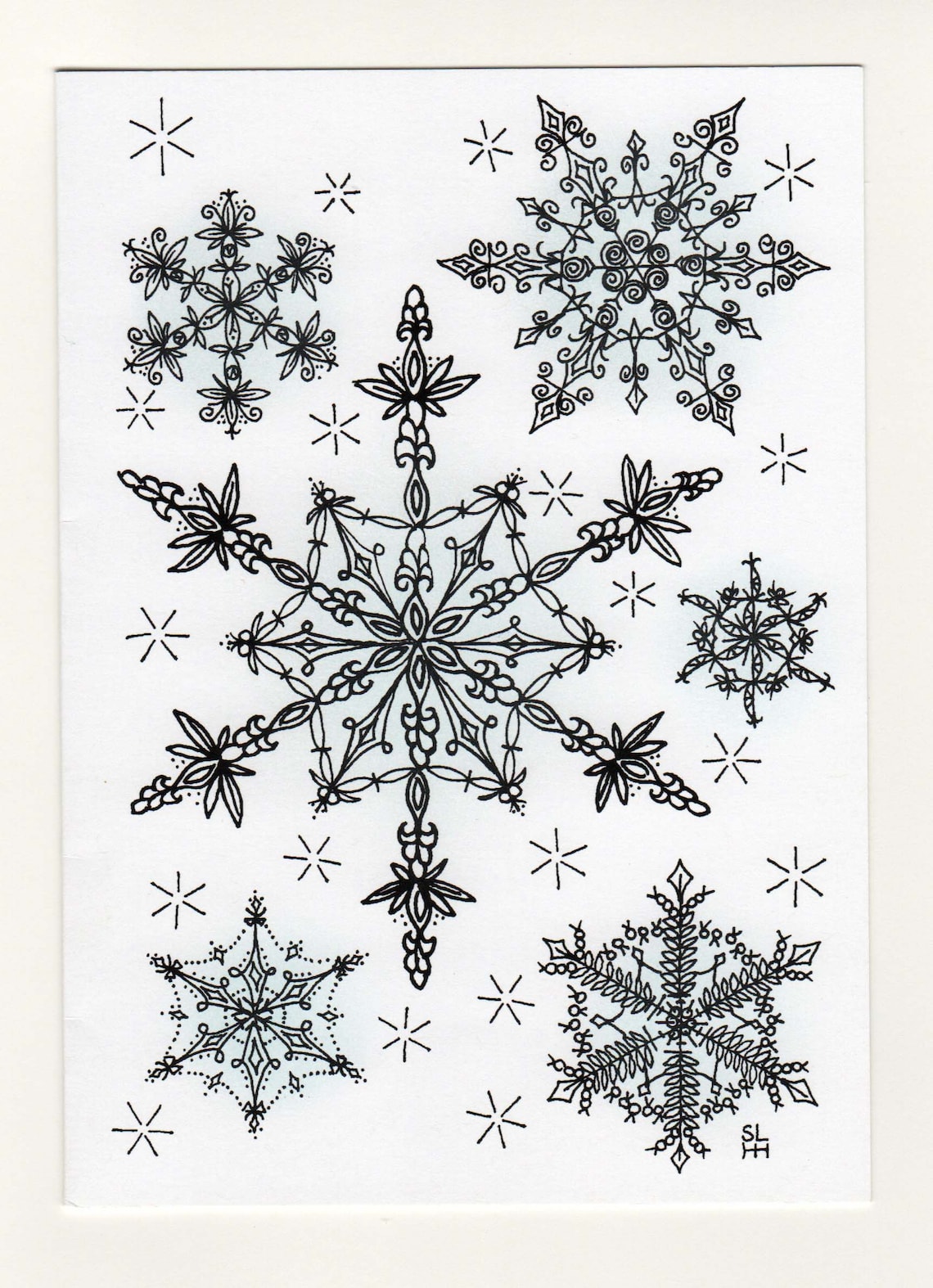 Zentangle Greeting Card 5x7 Hand Drawn Snow Flake Winter - Etsy