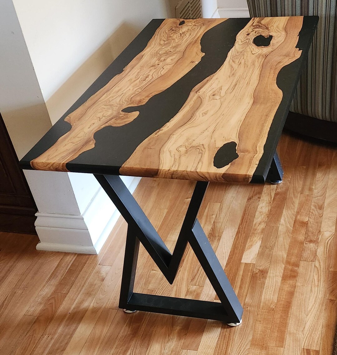 Live Edge Olive Wood and Black Epoxy End Table - Etsy