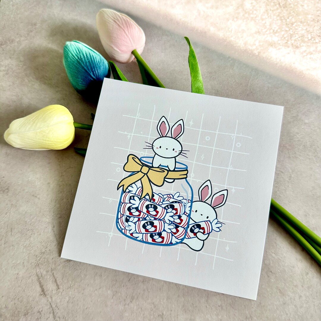 Bunnies With Big Rabbit Candies Art Print Cute Print, Kawaii Print ...