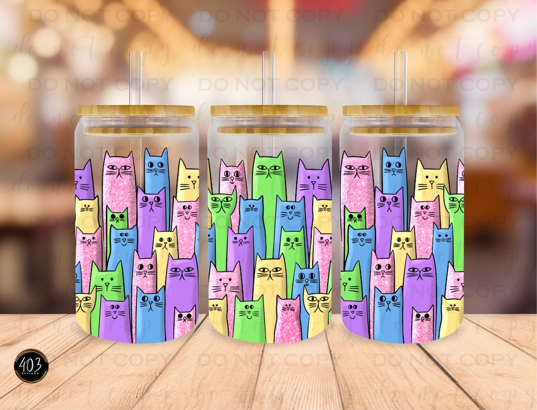Colorful Glitter Cats Libby Glass Can UV DTF Transfer - Etsy