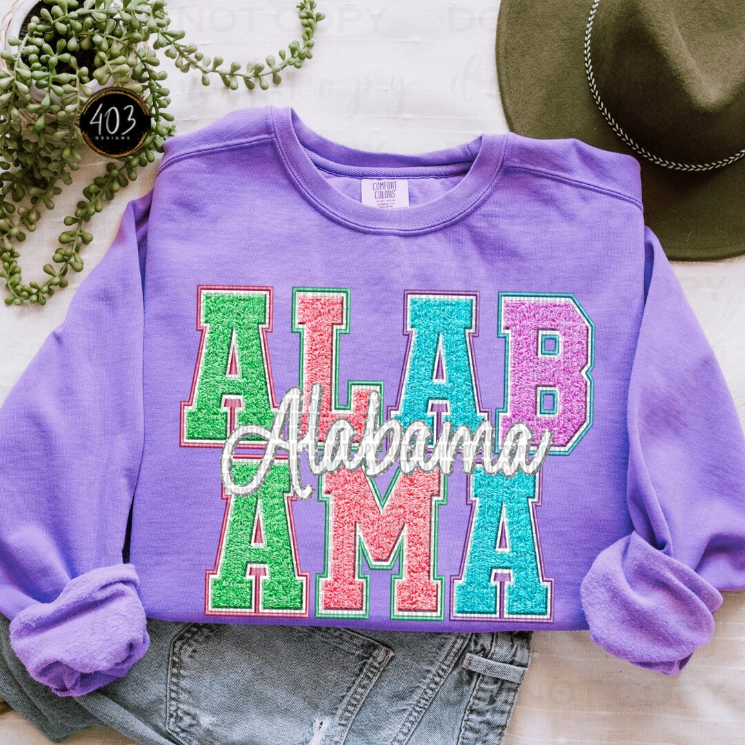 Alabama Faux Chenille | DTF Transfer | Direct to Film Transfer | Ready ...