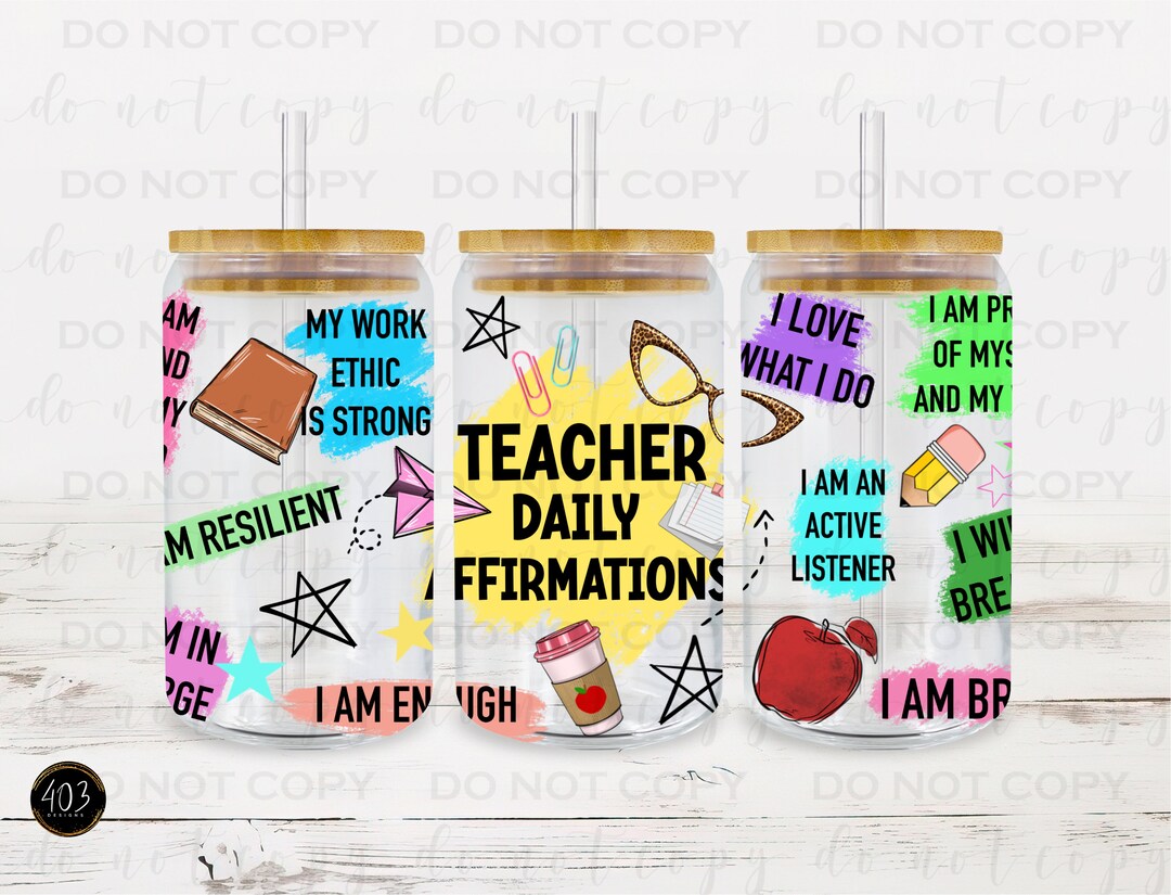 Teacher Affirmations Libby Glass Can UV DTF Transfer - Etsy