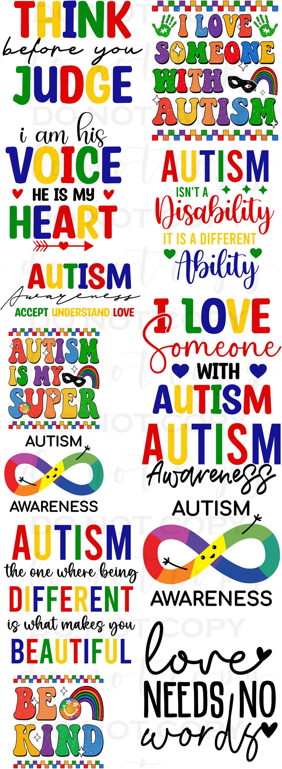 Premade DTF Gang Sheet Autism Awareness | DTF Transfer | Direct to Film ...