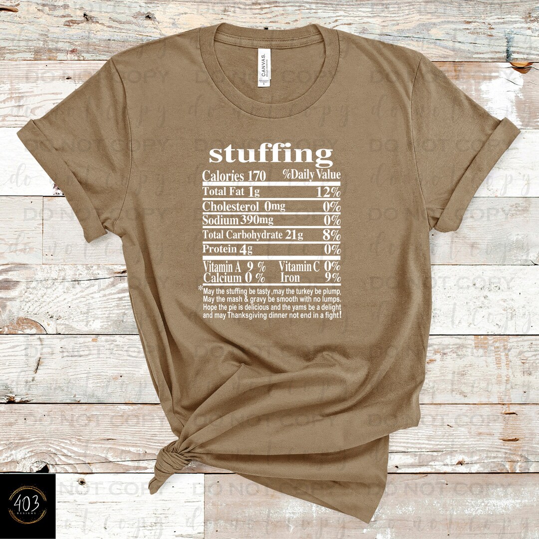 Stuffing | Thanksgiving Nutrion Label | DTF Transfer | Direct to Film ...