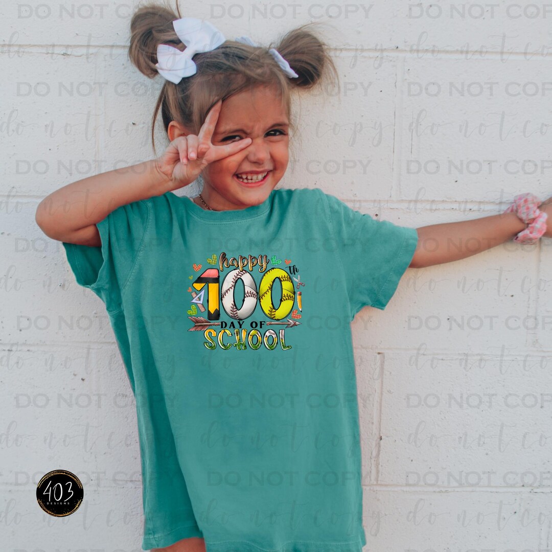 Happy 100th Day of School Baseball/softball | DTF Transfer | Direct to ...