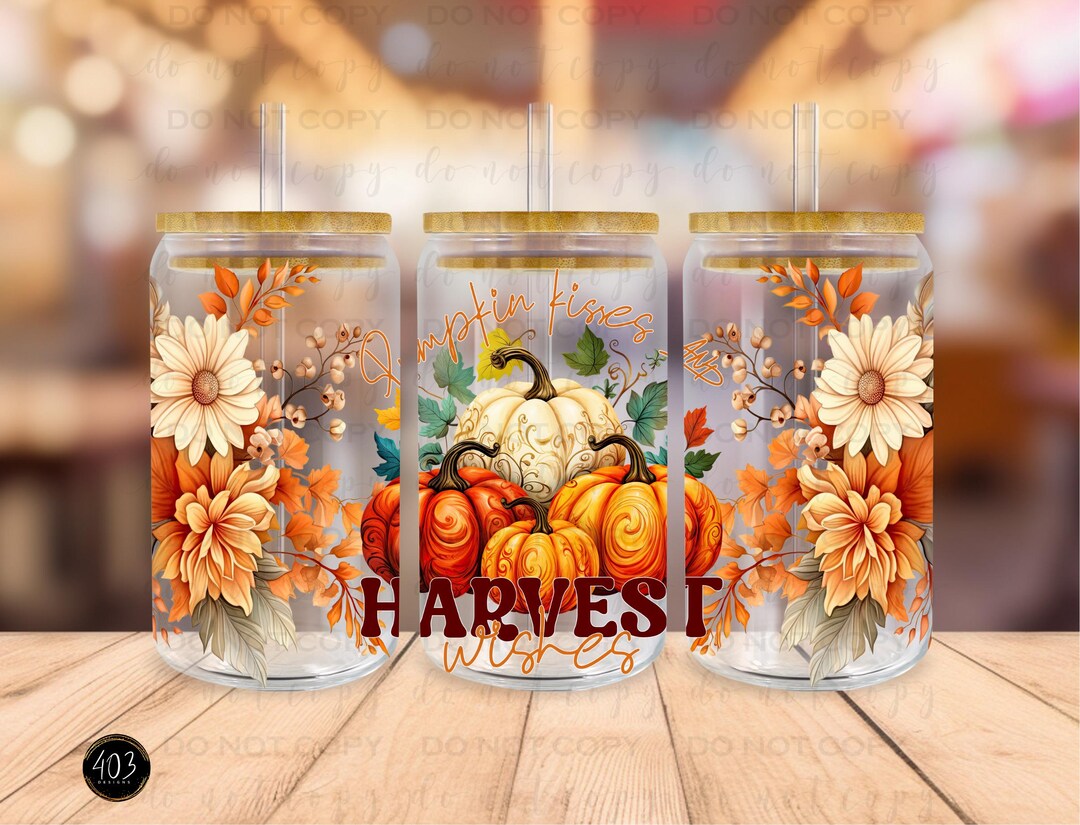 Pumpkin Kisses Harvest Wishes Libby Glass Can UV DTF Transfer - Etsy