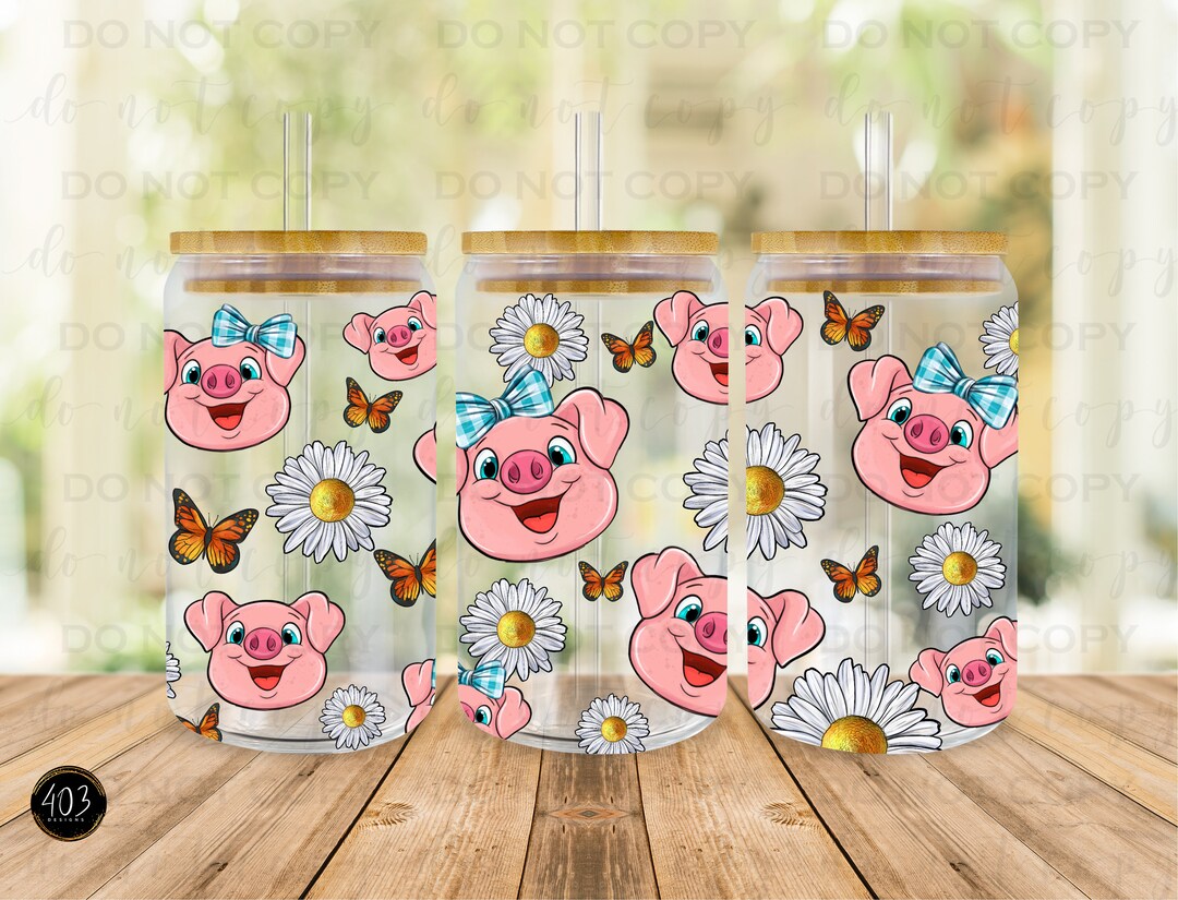 Daisy Pigs With Bows Libby Glass Can UV DTF Transfer - Etsy