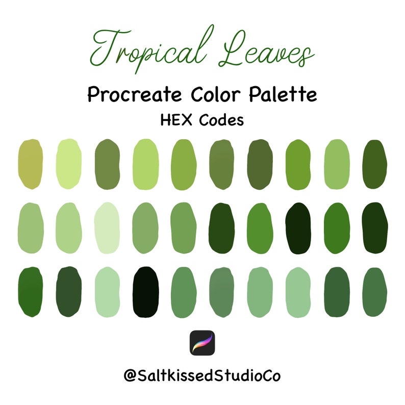 Tropical Leaves Color Palette | Procreate Color Palette | Lettering ...