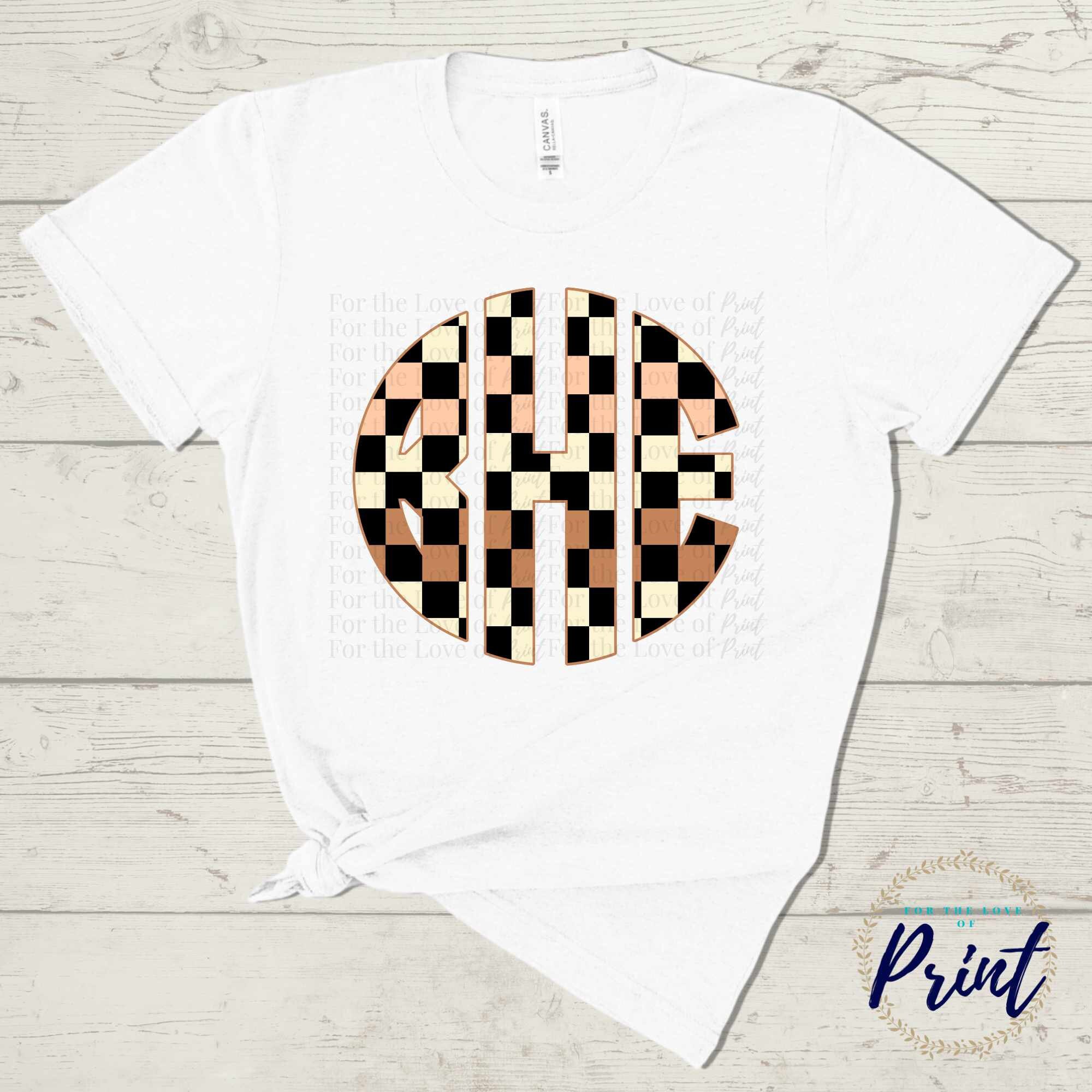 Retro Checkered Circle Monogram, Checkered Monogram, Monogram PNG, Full ...