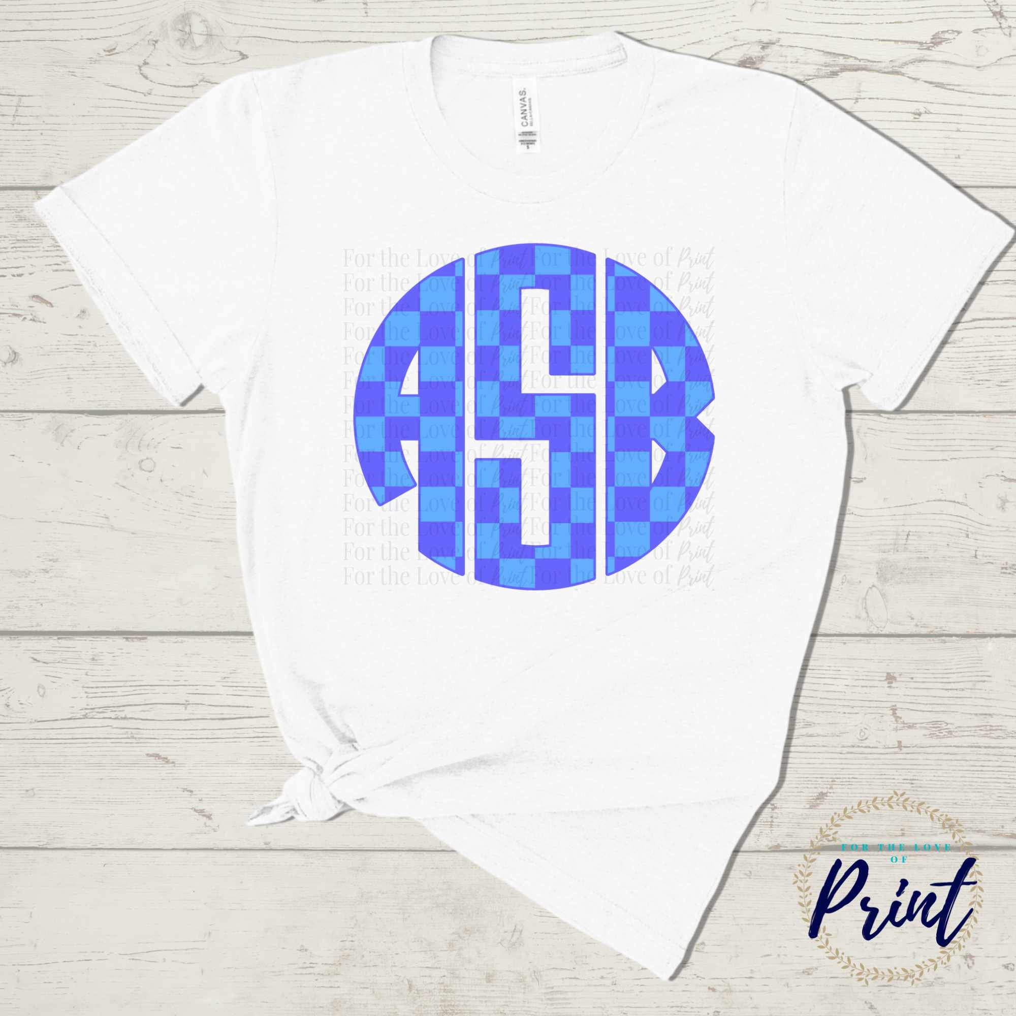 Blue Checkered Circle Monogram, Checkered Monogram, Monogram PNG, Full ...