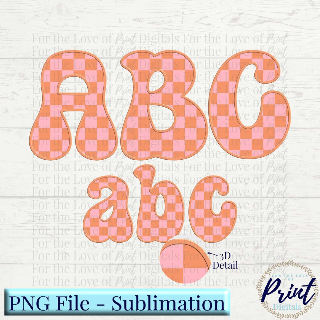 Pink and Orange Checker Doodle Alphabet, Retro Alphabet PNG, Fall ...