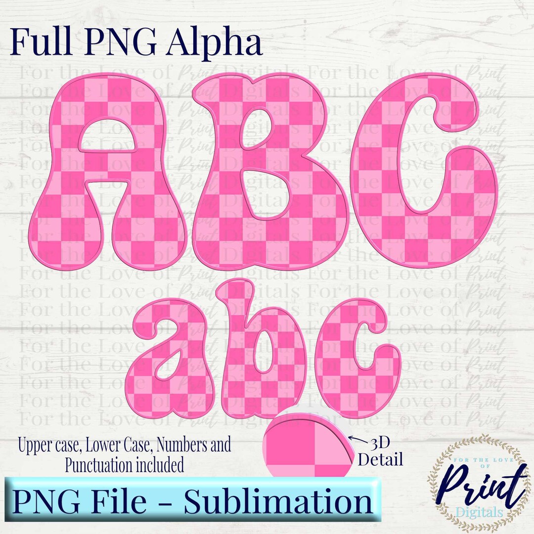 Pink Checker Doodle Alphabet, Retro Alphabet Png,checkered Alphabet ...