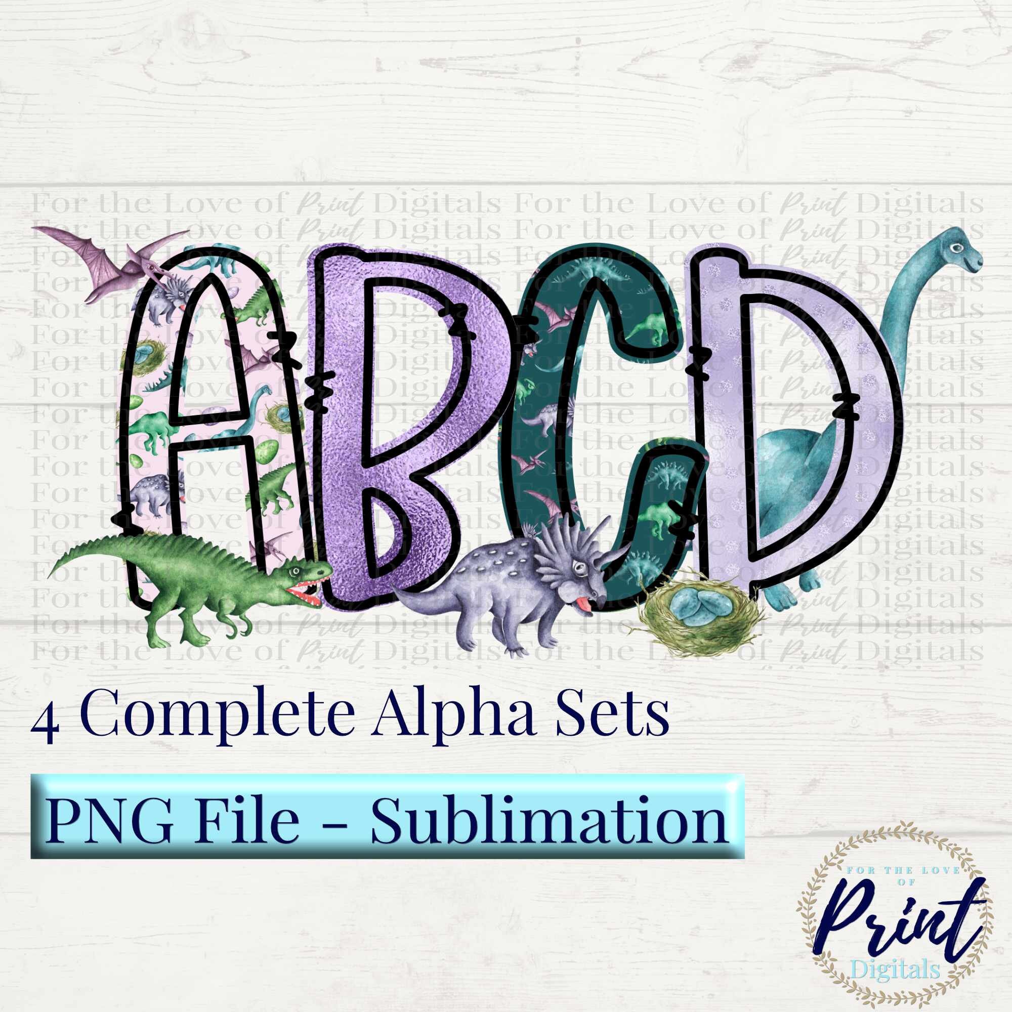 Purple Dinosaur Doodle Alphabet Bundle, Dinosaur PNG Alpha Pack ...