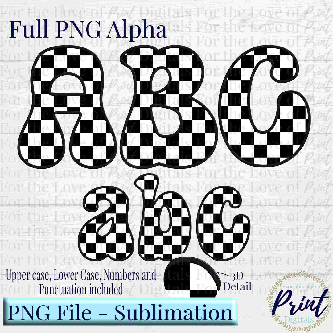 Black Checker Doodle Alphabet, Retro Alphabet PNG, Checkered Font ...