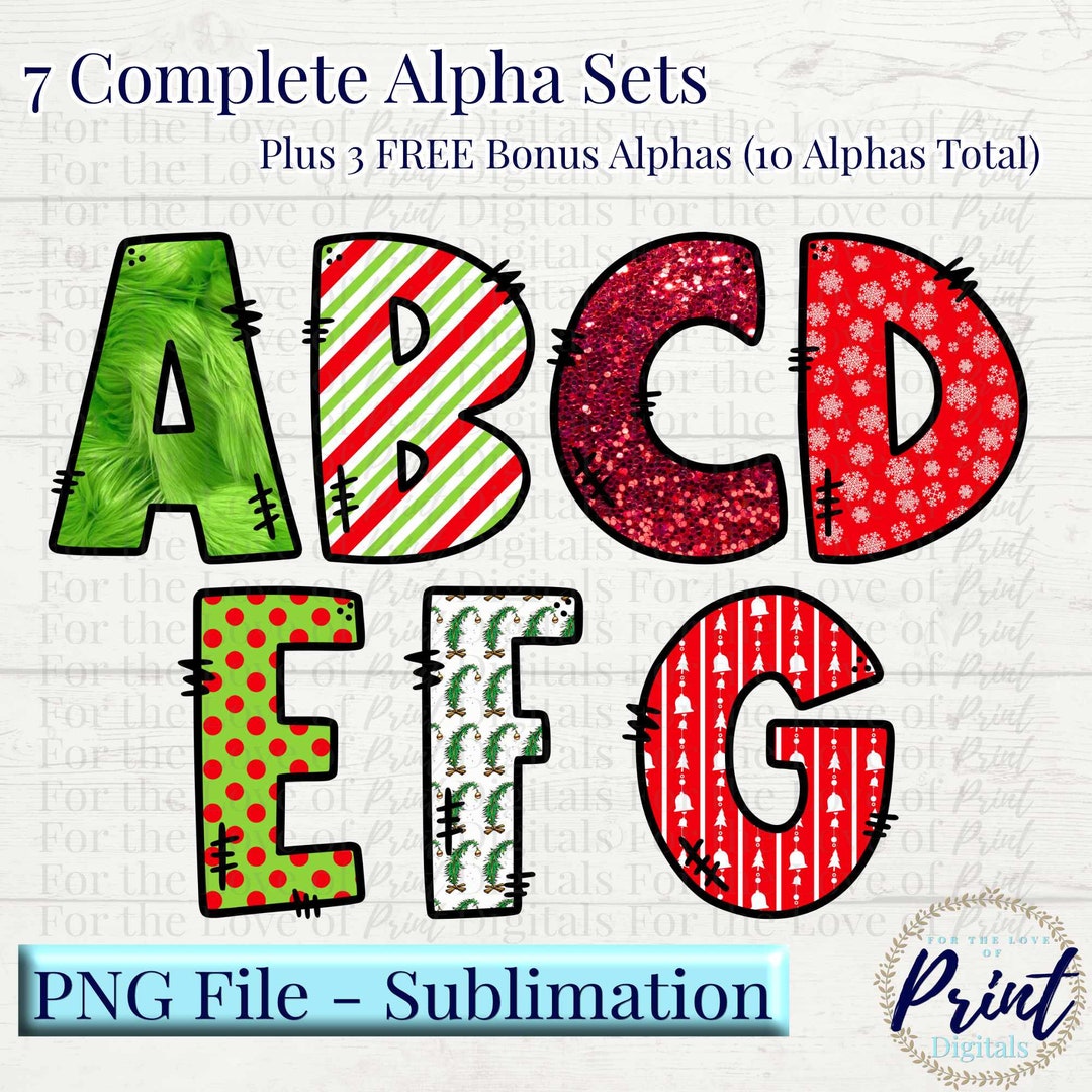 Christmas Doodle Alphabet Bundle, Whimsical Christmas PNG Alpha Pack ...