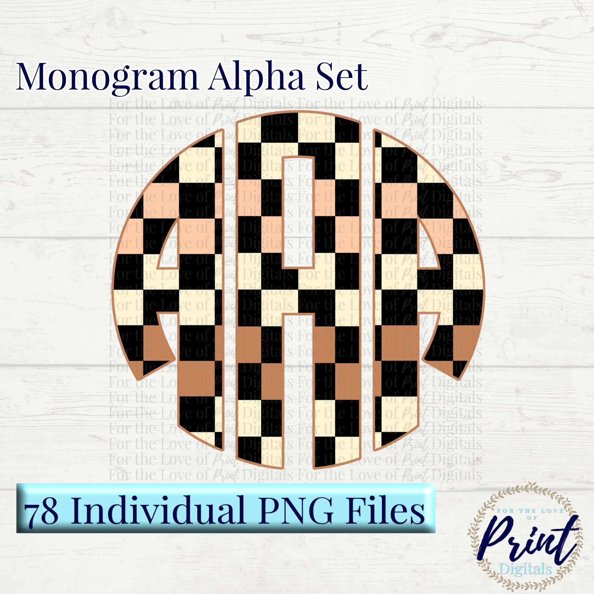 Retro Checkered Circle Monogram, Checkered Monogram, Monogram PNG, Full ...