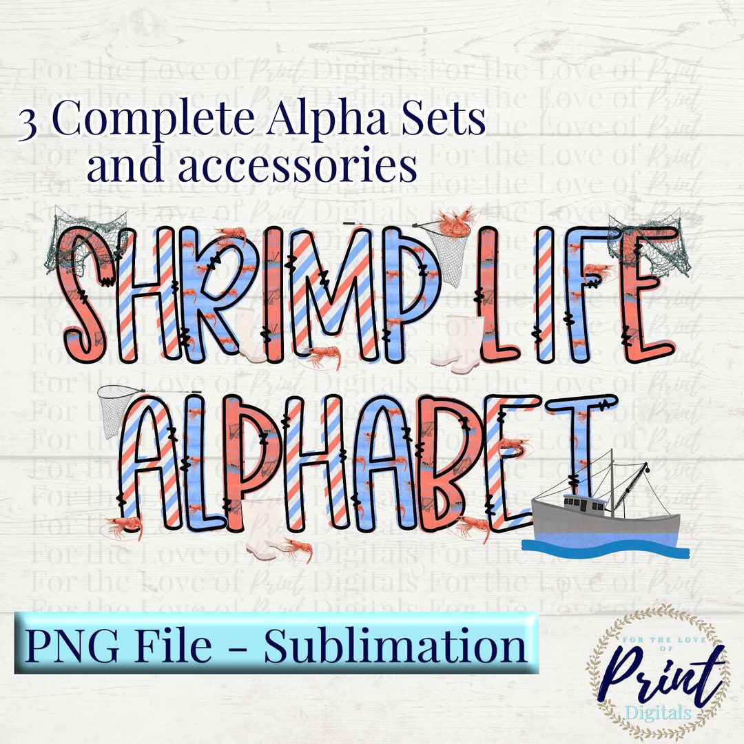 Shrimp Life Doodle Alphabet Bundle, Shrimping PNG Alpha Pack, Shrimp ...