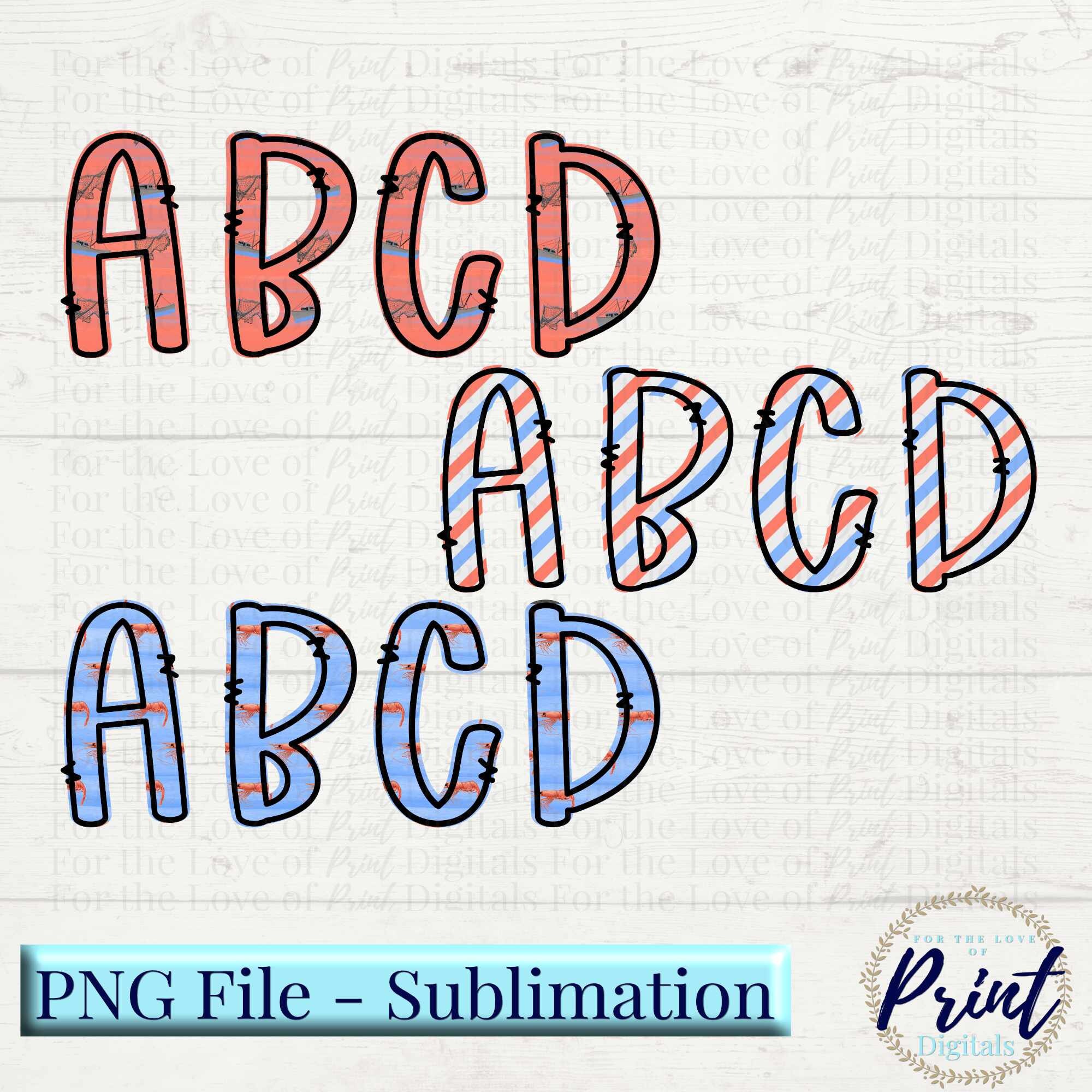 Shrimp Life Doodle Alphabet Bundle, Shrimping PNG Alpha Pack, Shrimp ...