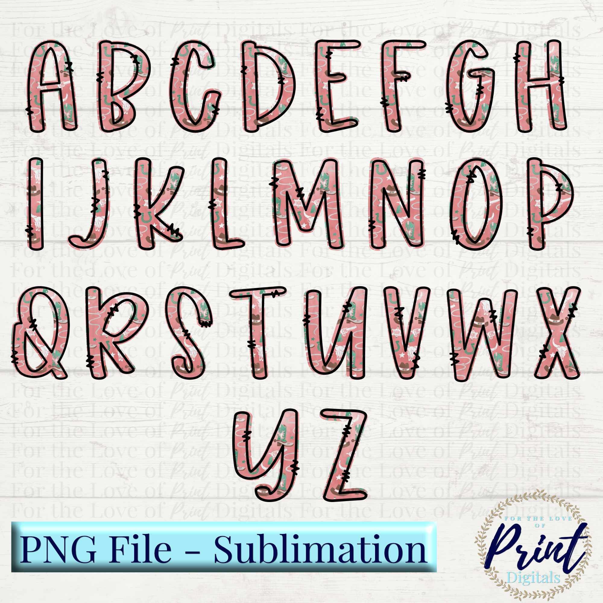 Cowgirl Doodle Alphabet PNG Cowgirl Doodle Letters Western - Etsy