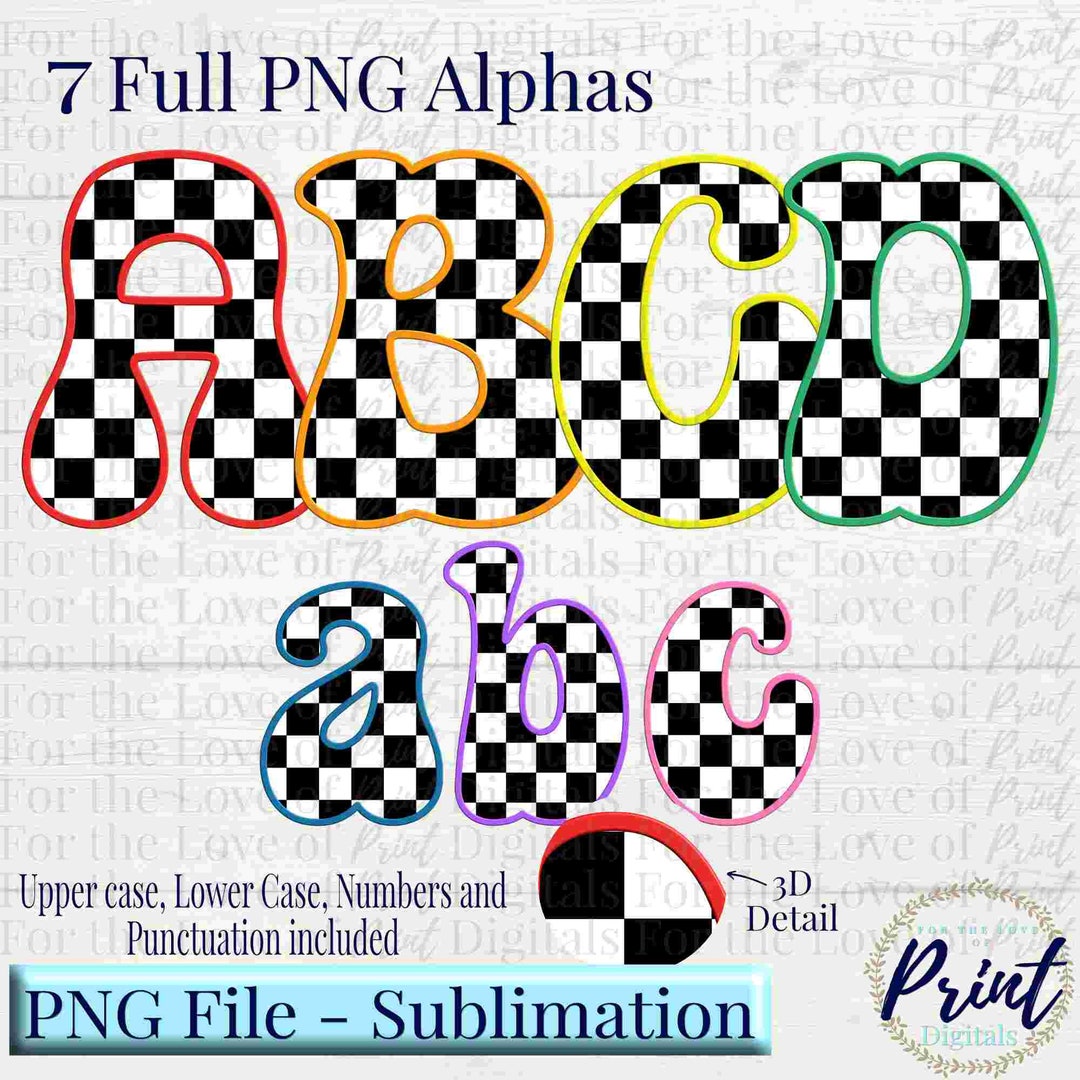 Checkered Alphabet and Numbers, Retro Rainbow Checkered Alphabet Png ...
