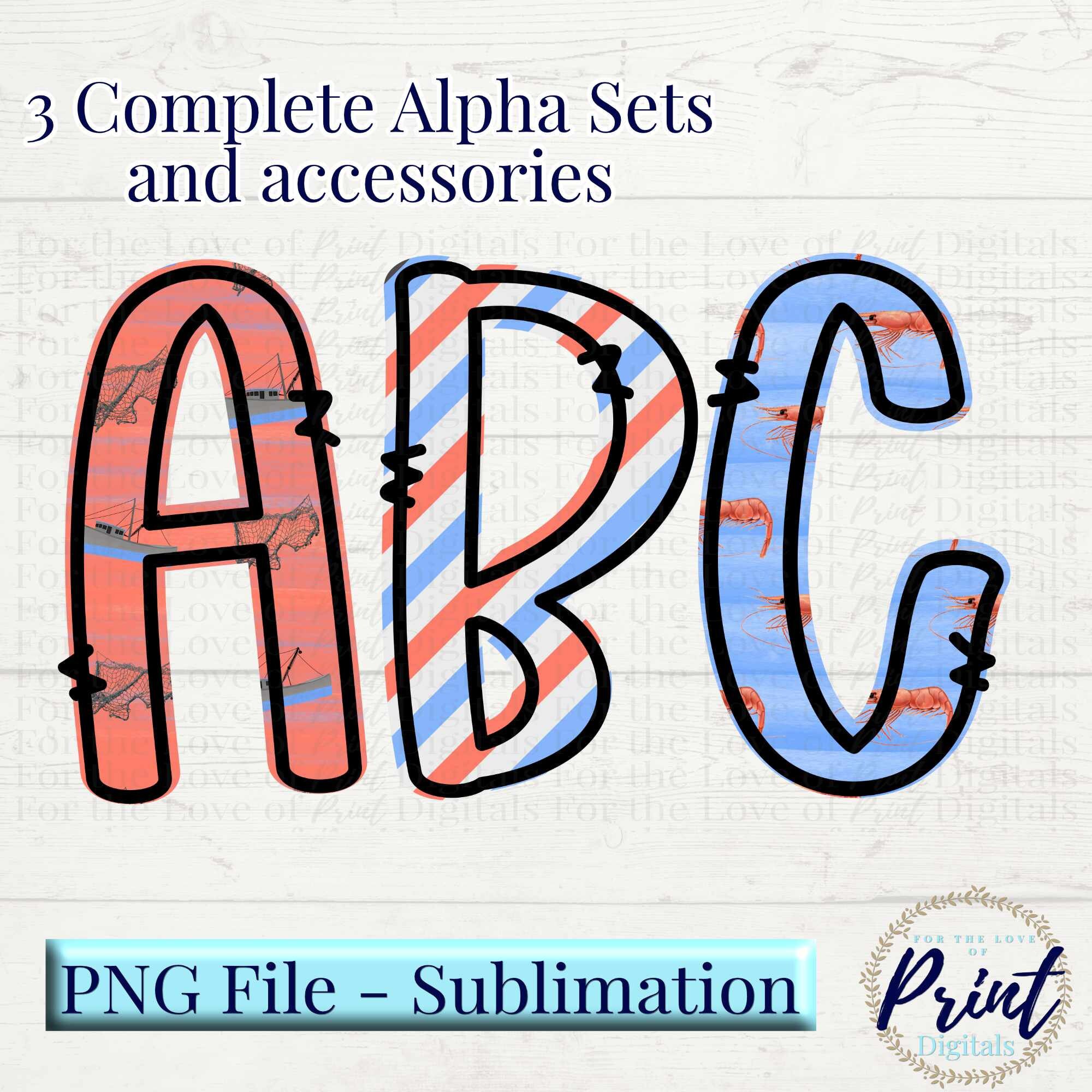 Shrimp Life Doodle Alphabet Bundle, Shrimping PNG Alpha Pack, Shrimp ...