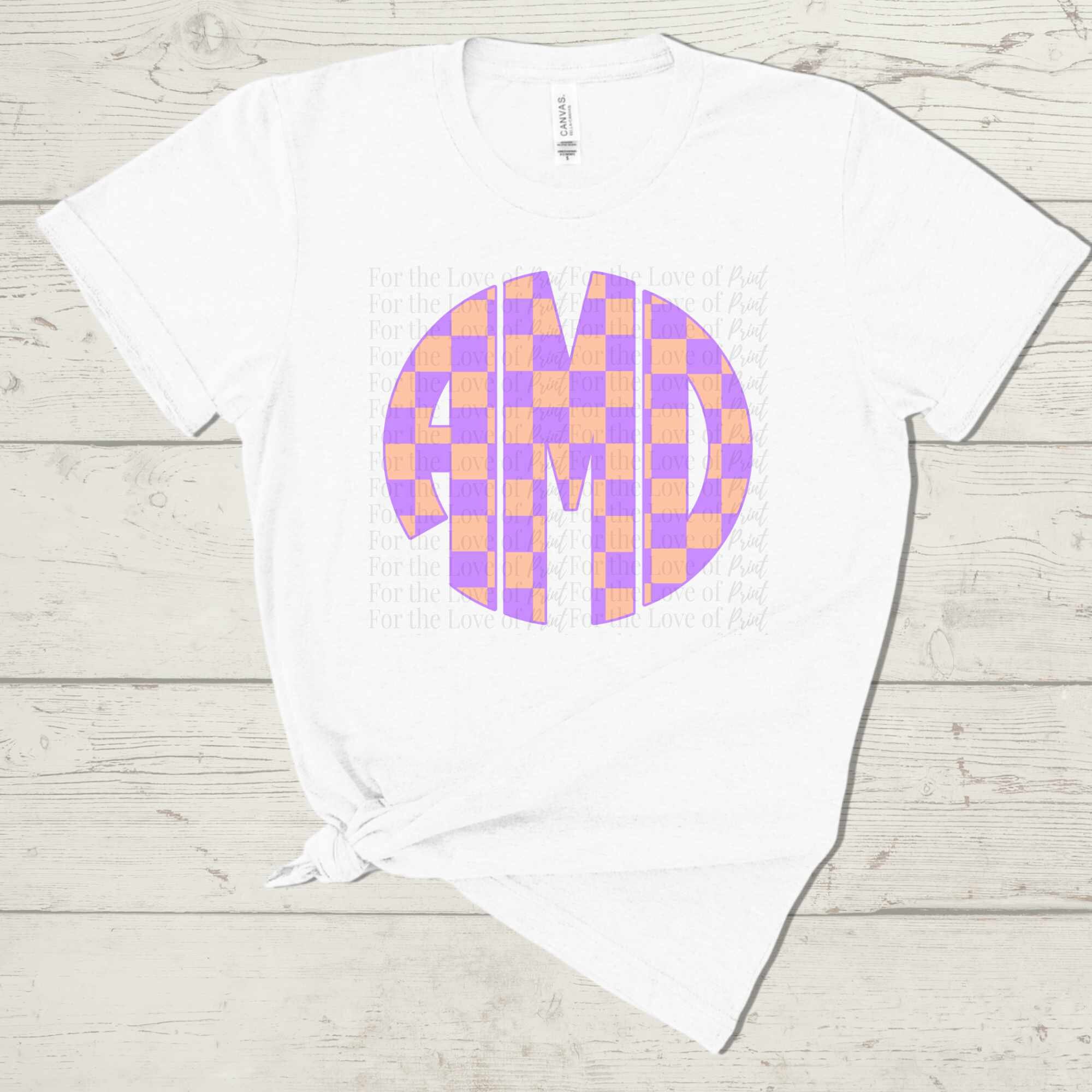 Retro Checkered Circle Monogram, Checkered Monogram, Monogram PNG, Full ...