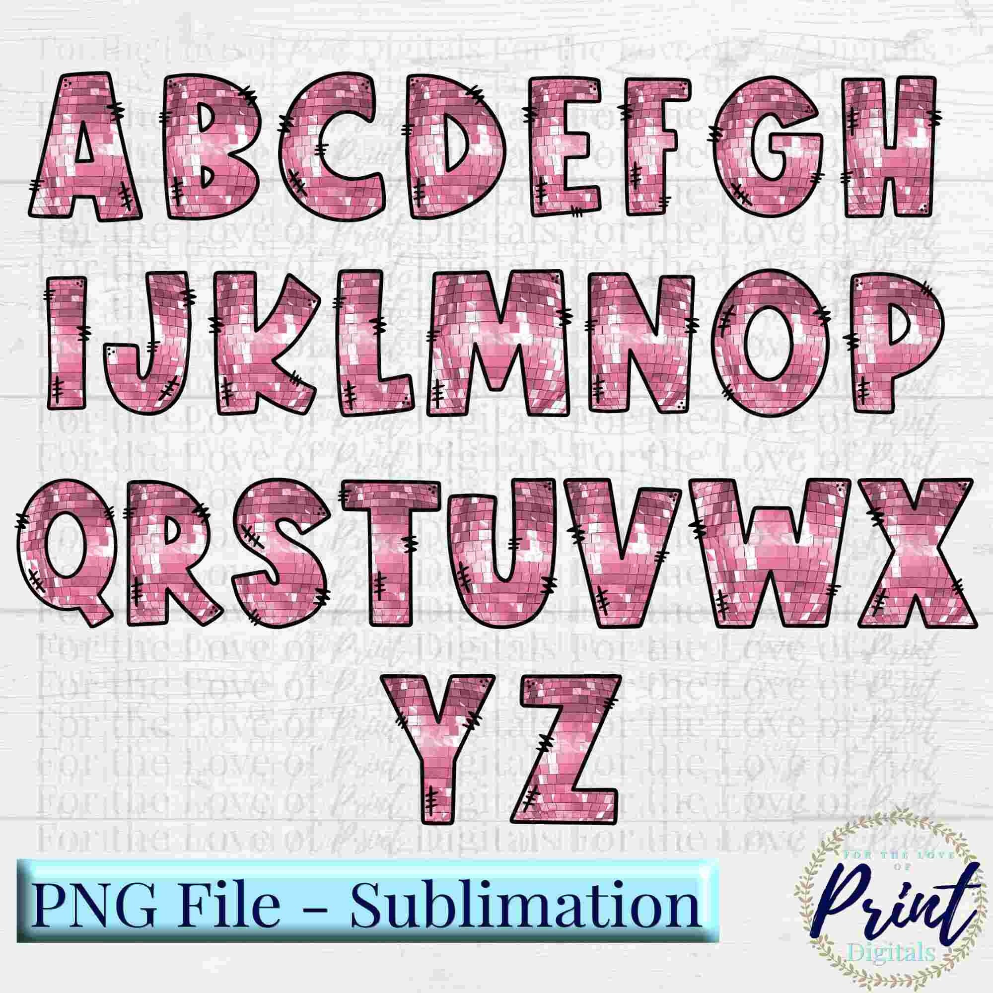 Pink Disco Doodle Alphabet, Retro Disco Alphabet PNG, Retro Doodle ...