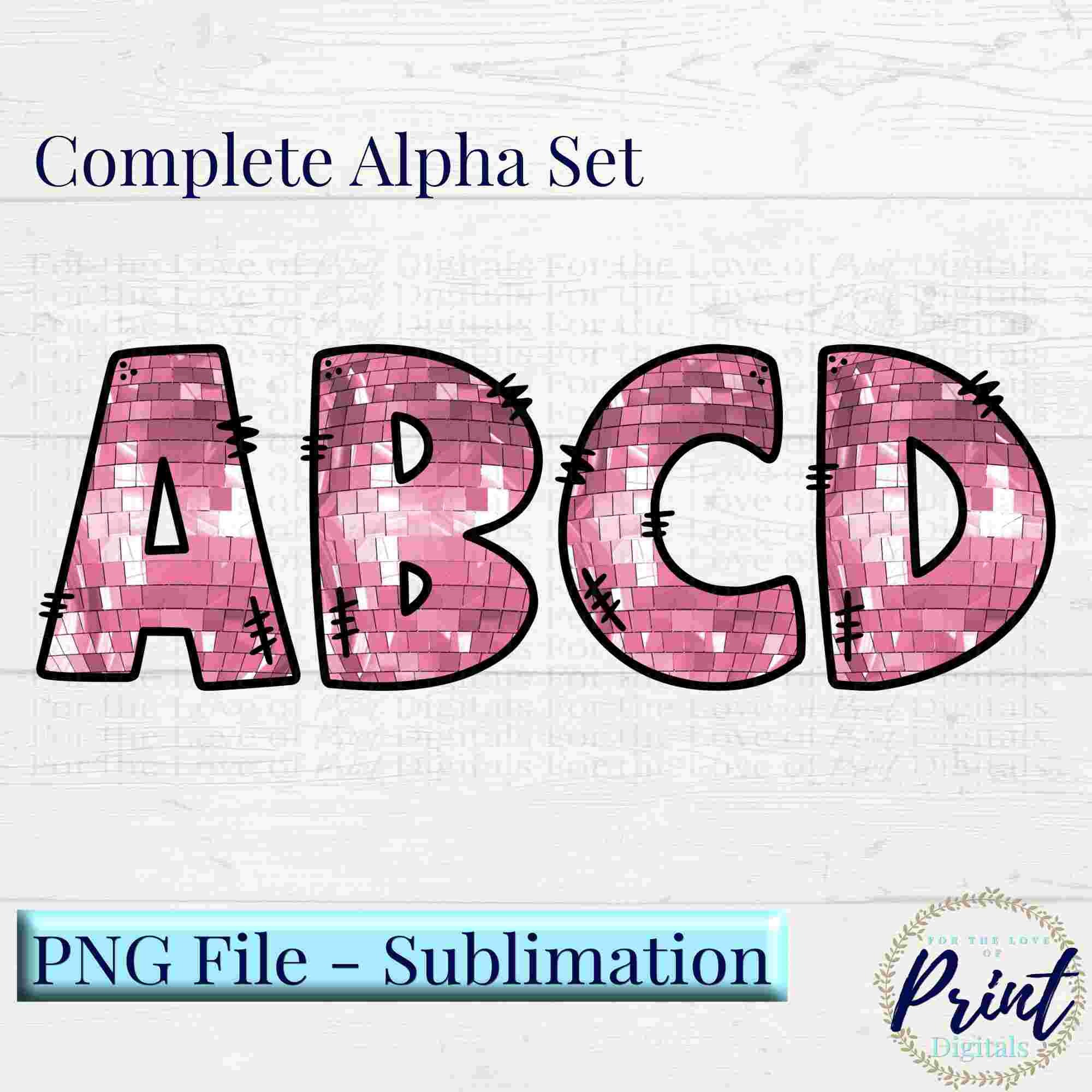 Pink Disco Doodle Alphabet, Retro Disco Alphabet PNG, Retro Doodle ...