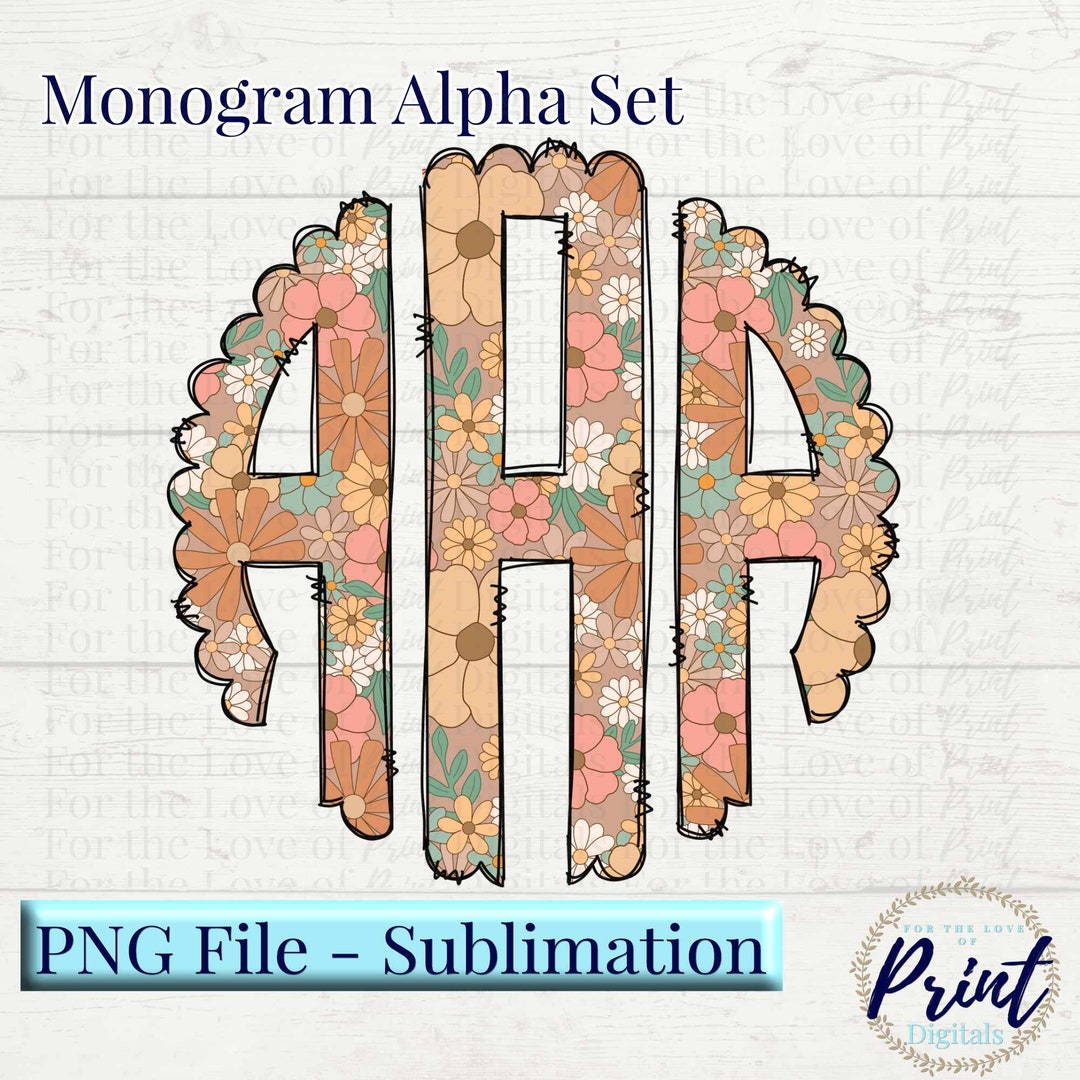 Boho Floral Scallop Monogram, Summer Monogram, Monogram PNG, Full ...