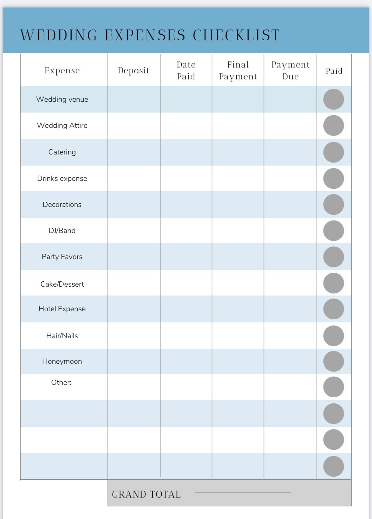 Wedding Expense Checklist - Etsy