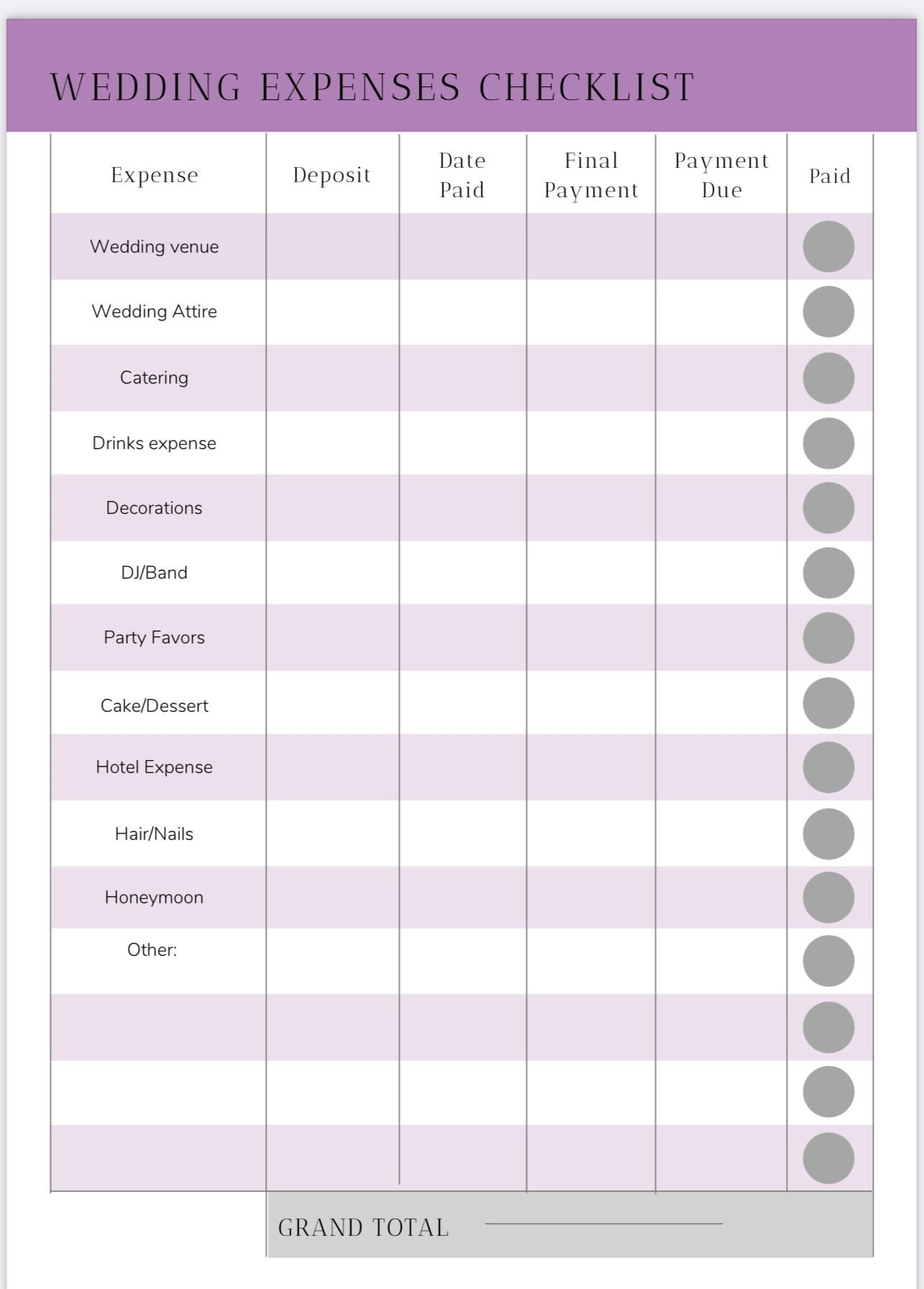 Wedding Expense Checklist - Etsy