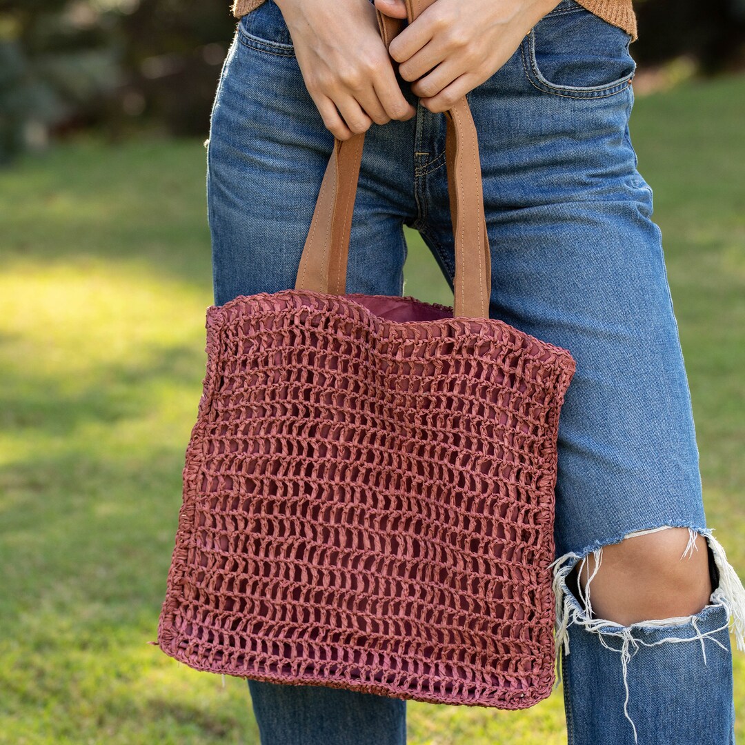 Lily Bag Raffia Bag With Leather Handles Rust - Etsy