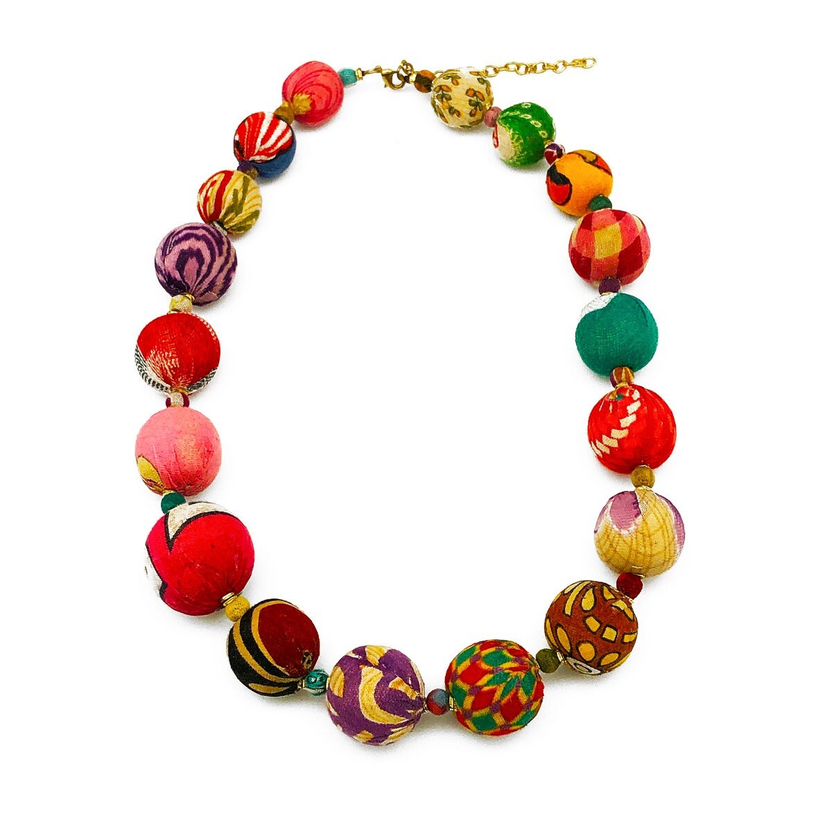 Colorful Boho Bold Bead Necklace for Women – Handmade Kantha Sari ...