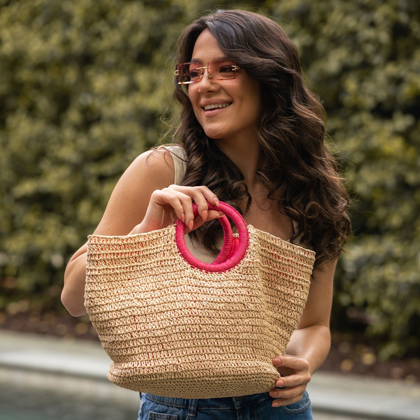 Cali Basket Raffia Bag With Colorful Wrapped Wooden Handle - Etsy