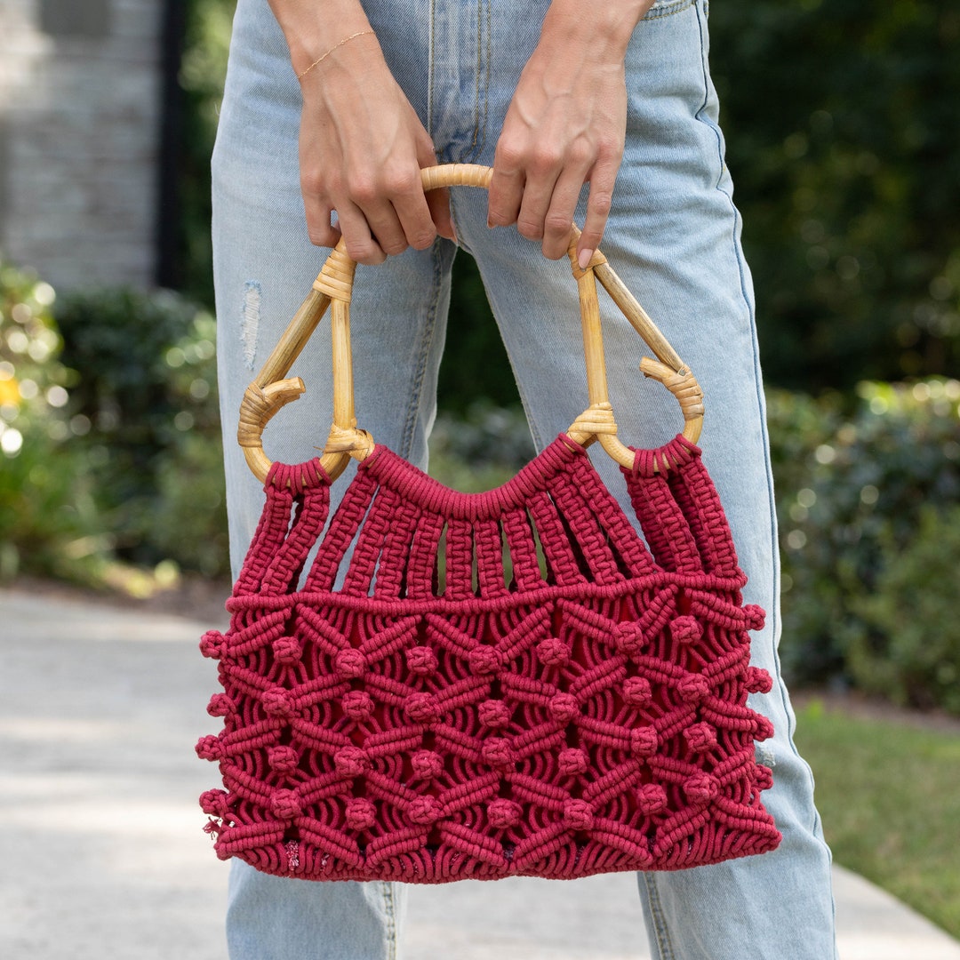Jolene Bag Cotton Macrame Bag With Cane Handles Rust - Etsy