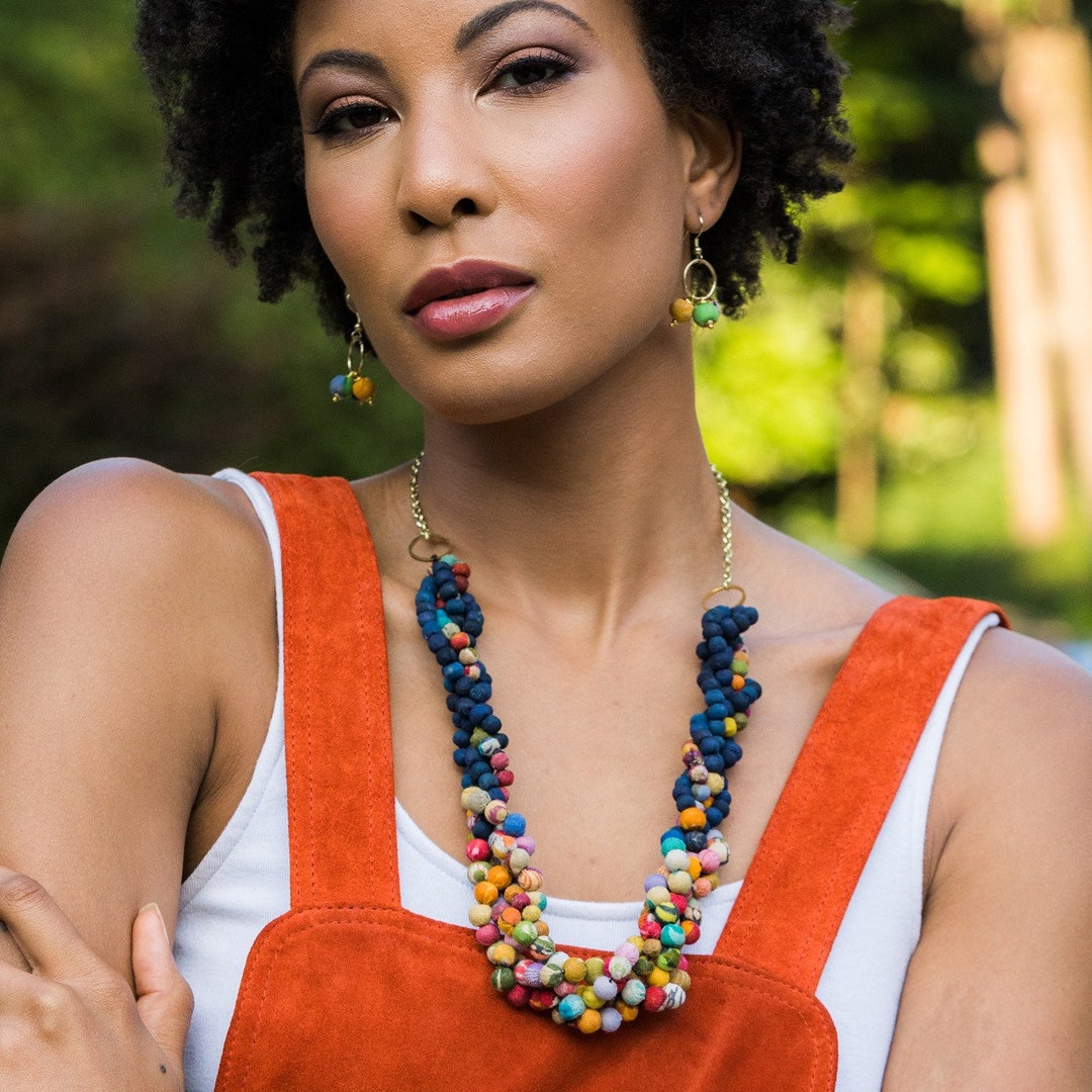 Colorful Boho Braided Statement Necklace for Women – Handmade Kantha ...