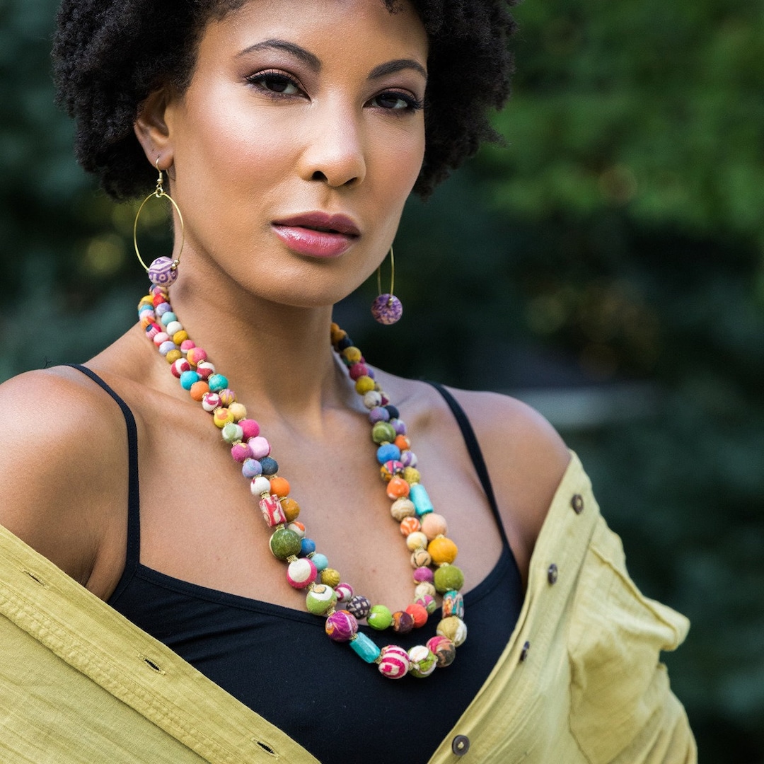 Colorful Boho Layered Necklace for Women – Handmade Kantha Sari Beads ...