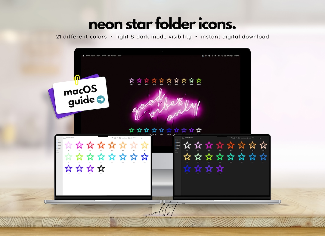 Neon Star Folder Icons for MacBook Macos System With Video Guide - Etsy