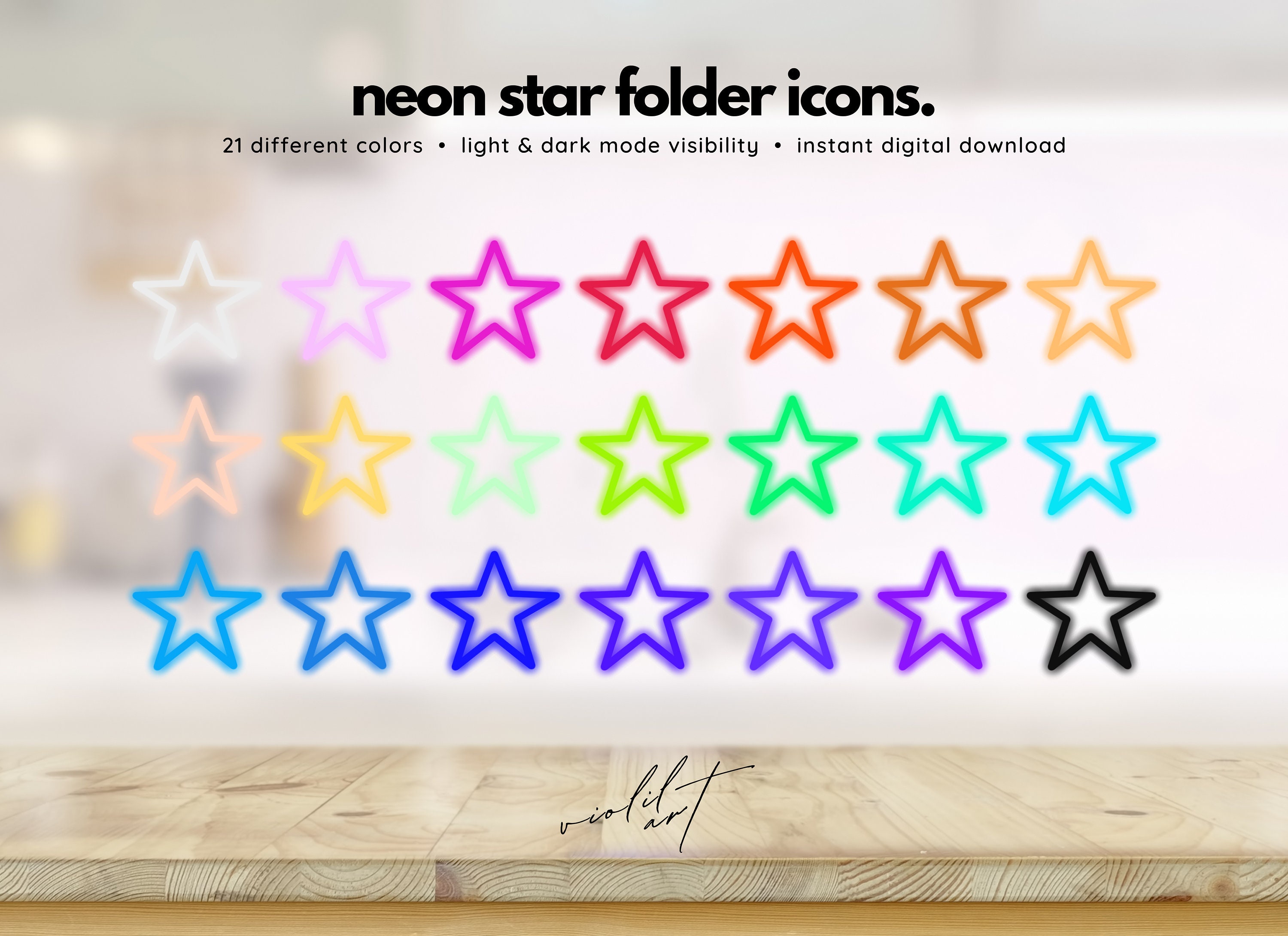 Neon Star Folder Icons for MacBook Macos System With Video Guide - Etsy
