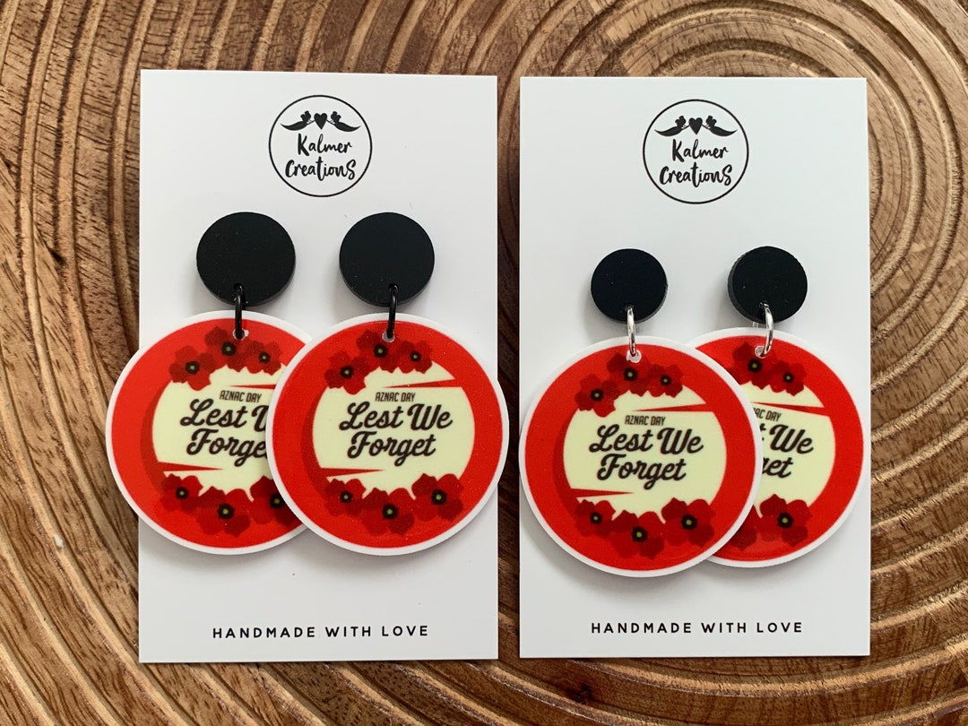 Anzac Day Lest We Forget Red Poppy Discs Acrylic Dangle Earrings - Etsy