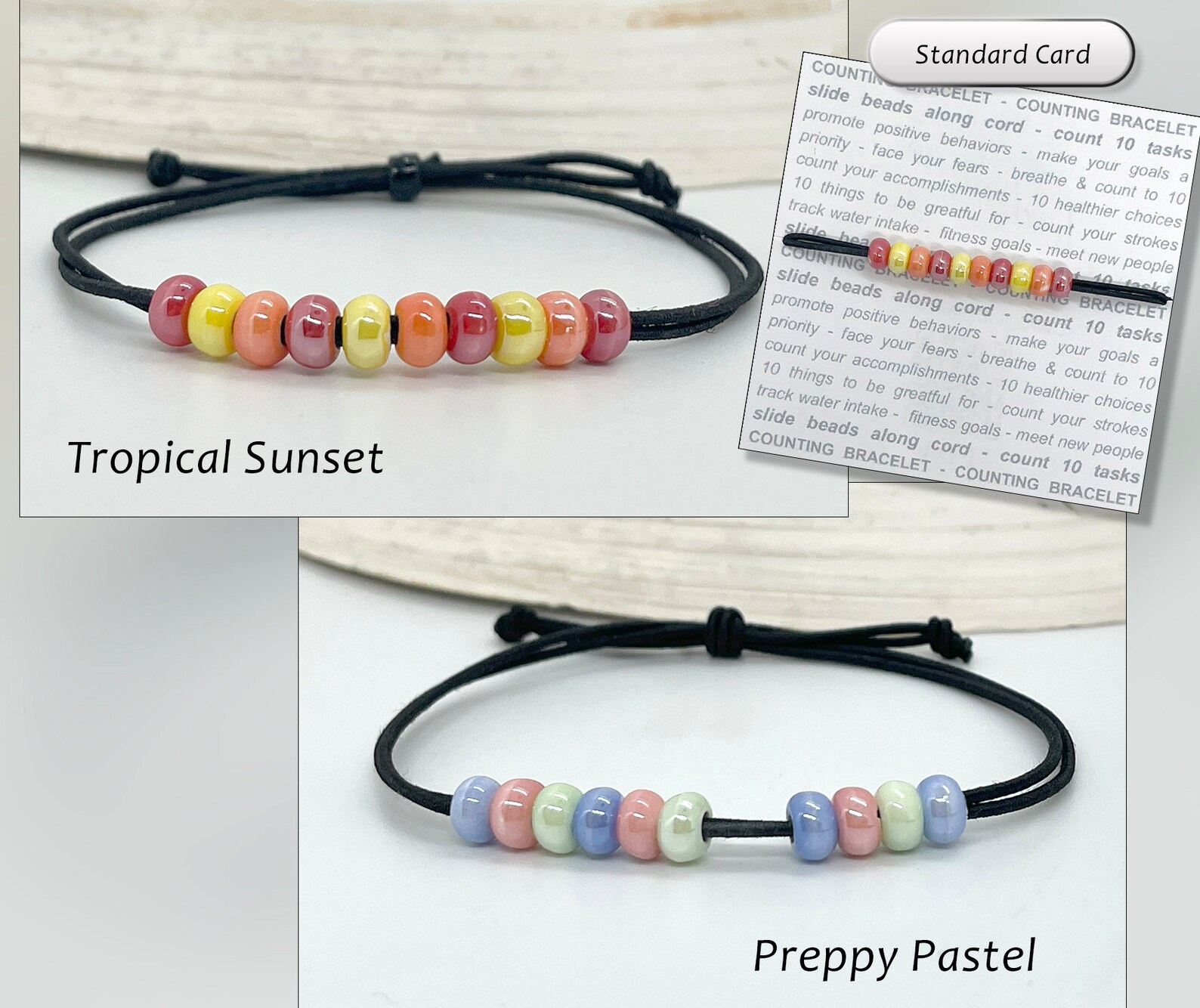 Counting Bracelet 10 Colorful Sliding Ceramic Beads Beaded Golf Stroke ...