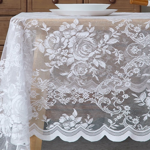 Rectangle Lace Tablecloth With English Rose Design. - Etsy